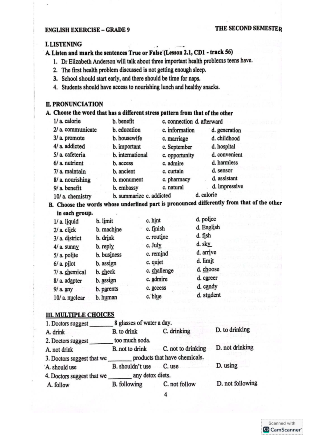 ENGLISH EXERCISE GRADE 9 THE SECOND SEMESTER - LISTENING ...