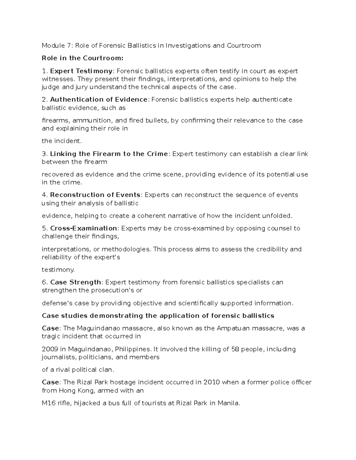 Forensic Ballistics: Expert Testimony & Courtroom Dynamics (Module 7 ...