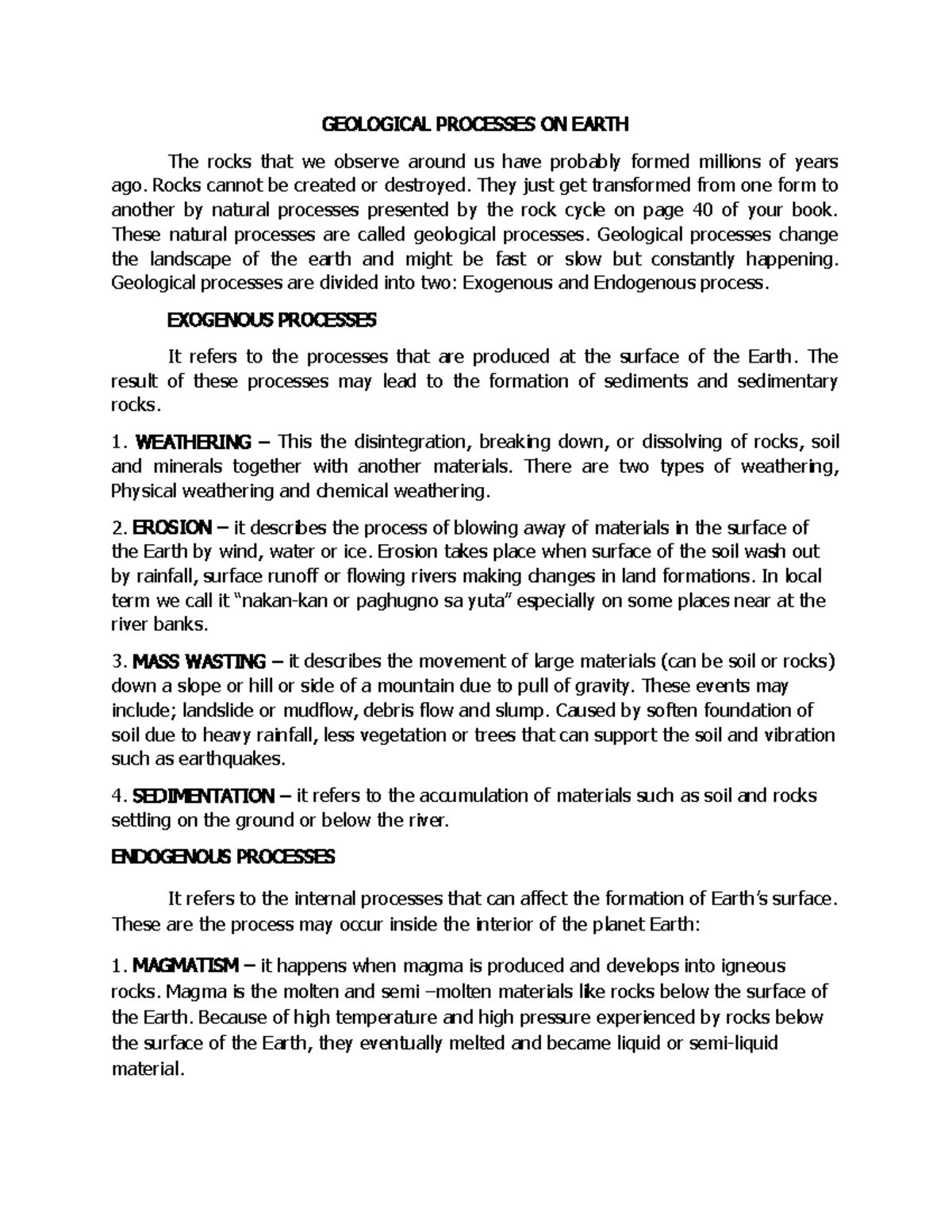 Geological Processes on Earth - G11 Earth and Life Science Overview ...