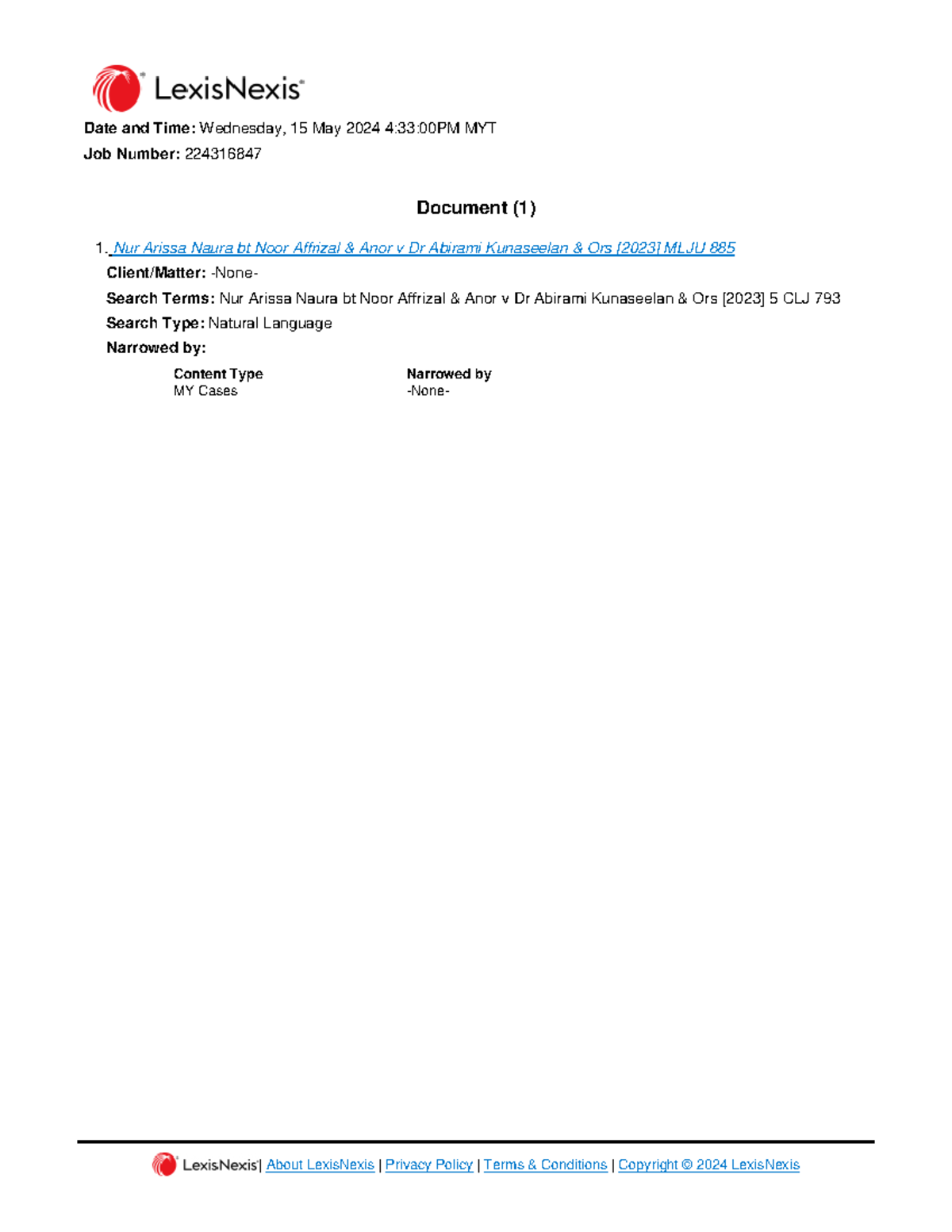Case Study: Nur Arissa Naura bt Noor Affrizal & Anor v Dr Abirami K ...