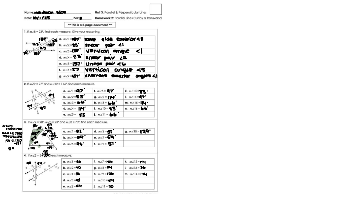 Unit 3: Parallel & Perpendicular Lines Homework 2 Analysis - Studocu