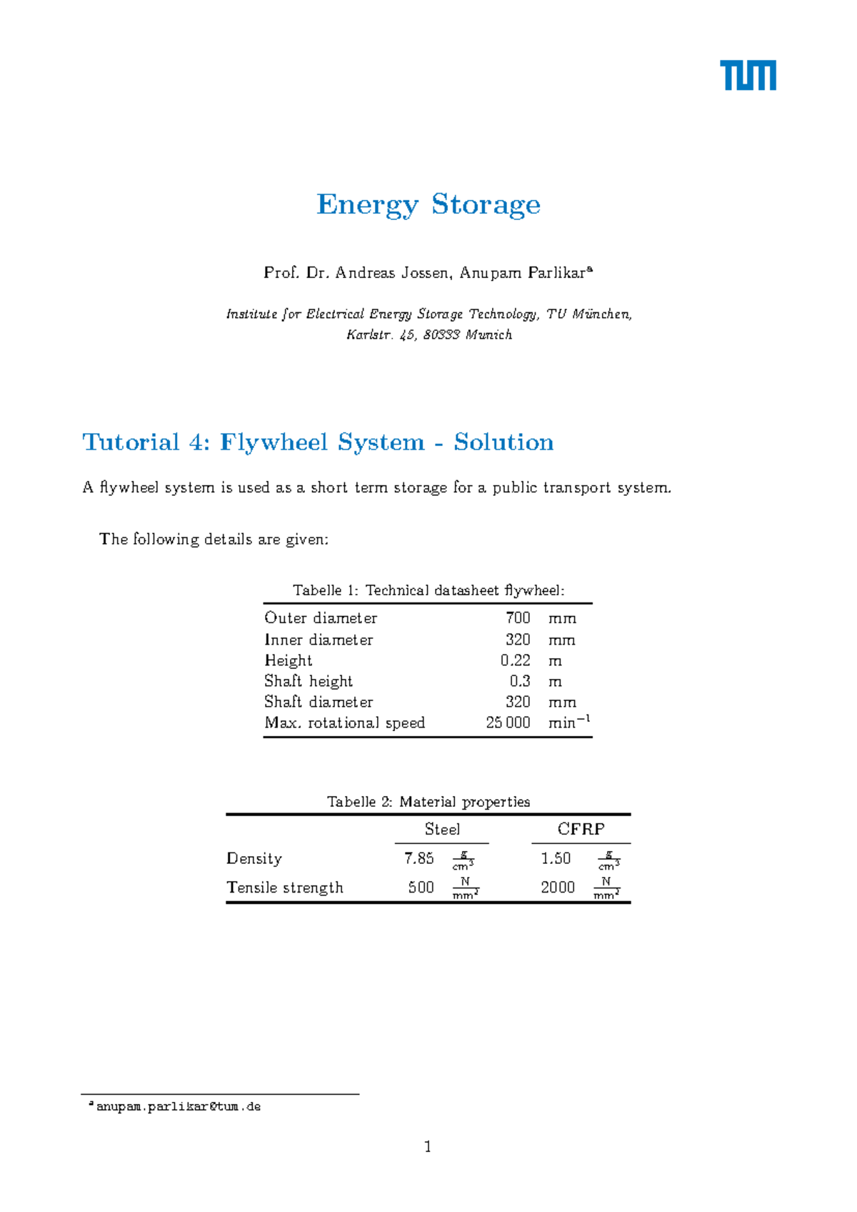 ES 4: Flywheel System Solutions - Energy Storage Tutorial - Studocu