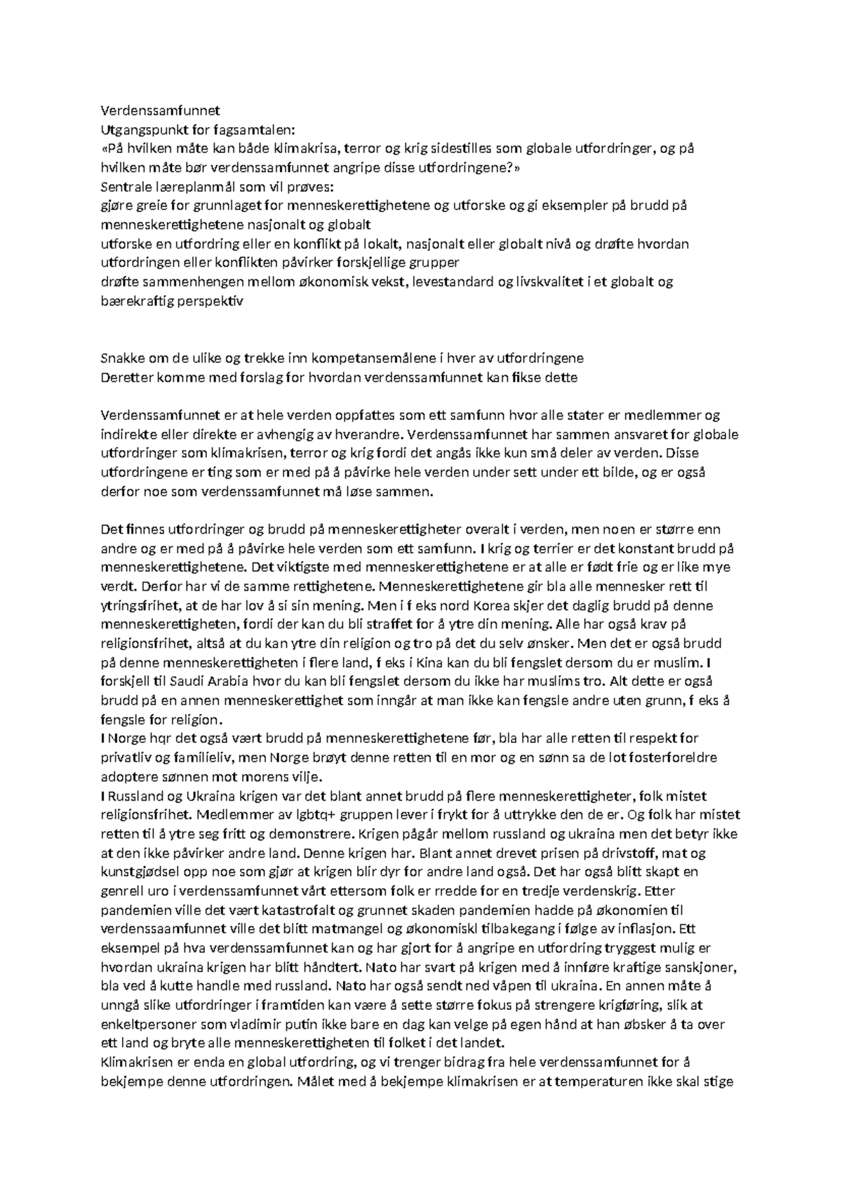 Fagsamtale om Verdenssamfunnet: Globale Utfordringer og ...