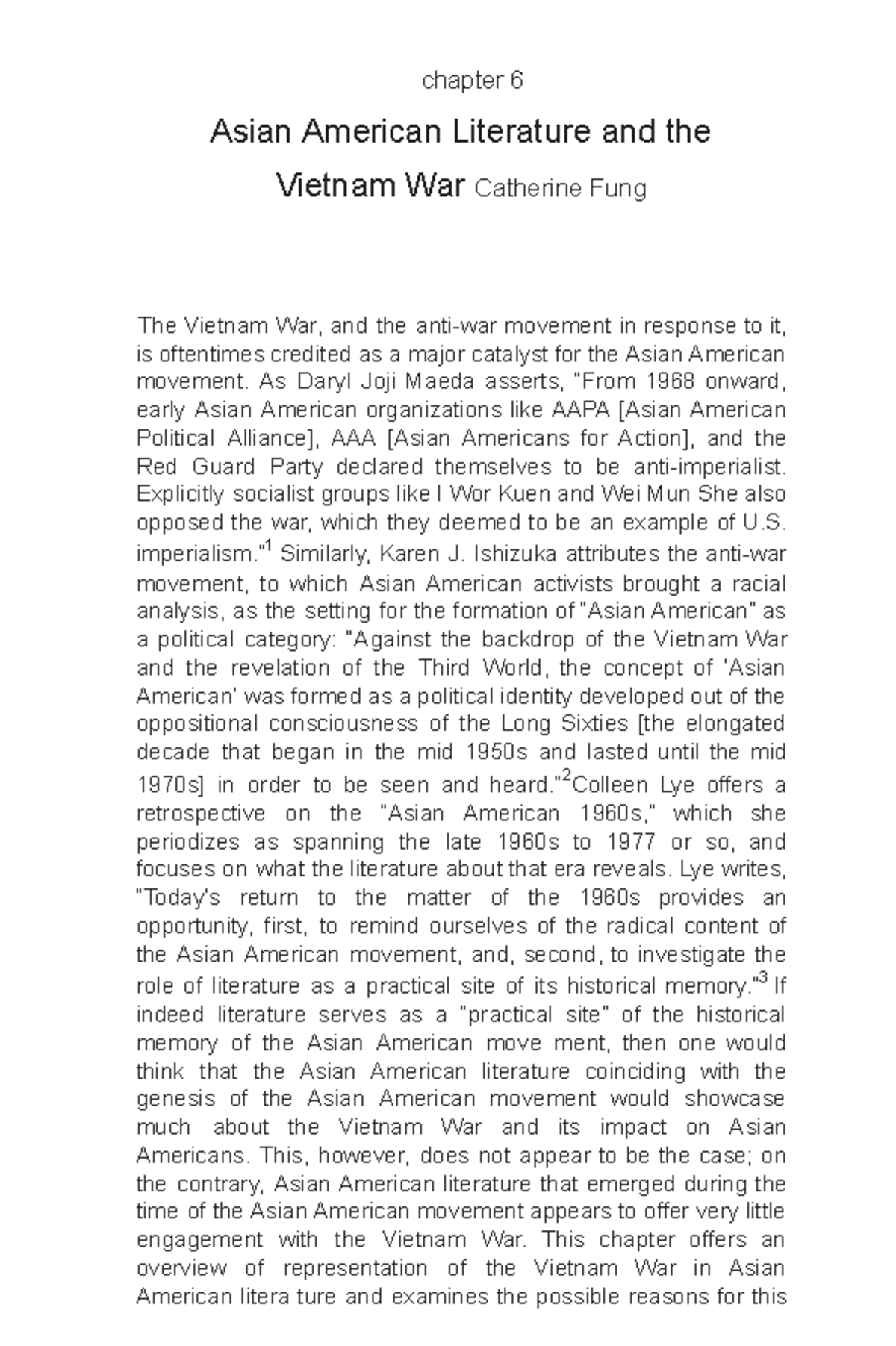 Asian American Literature & the Vietnam War: Chapter 6 Analysis - Studocu