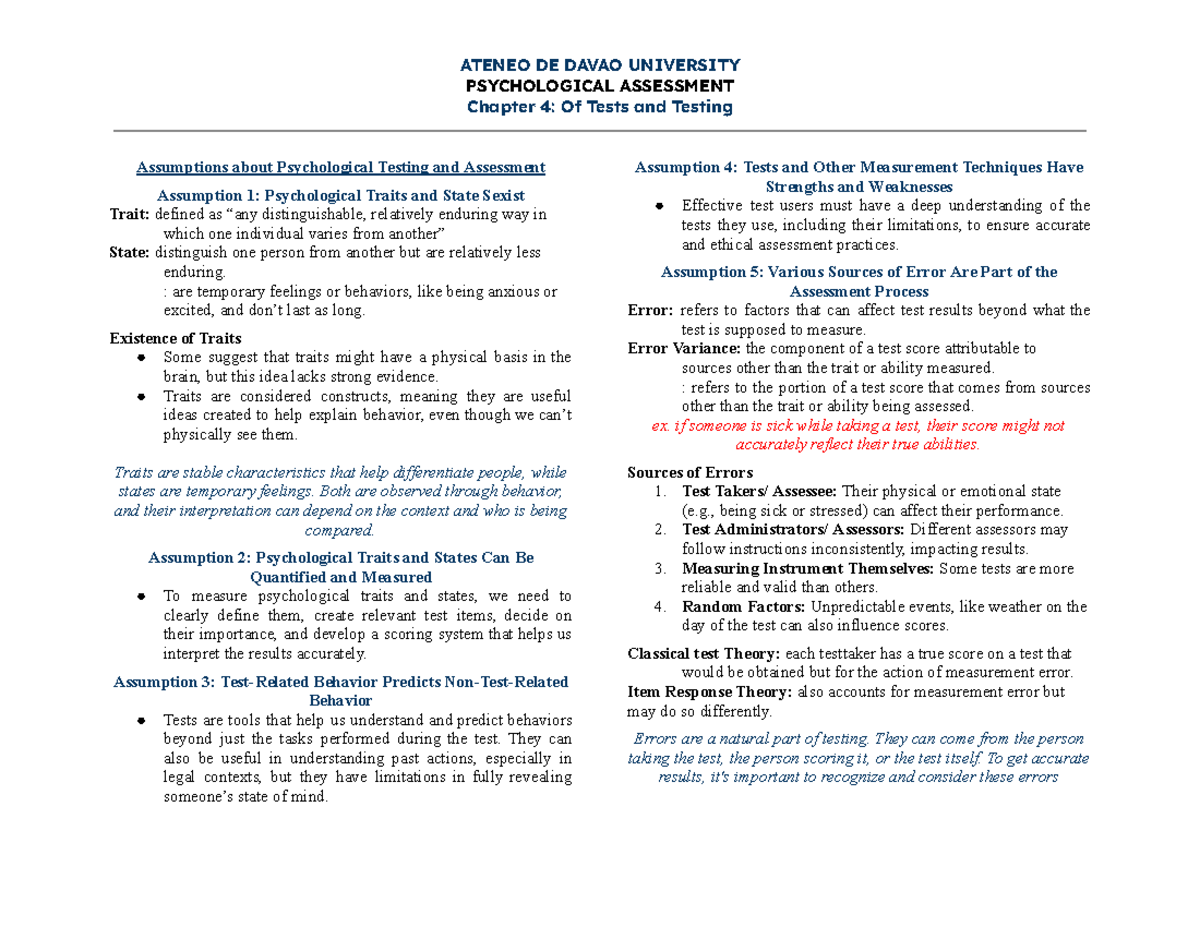 Psychological Assessment/ Chapter 4: Tests, Measurement, and Error ...