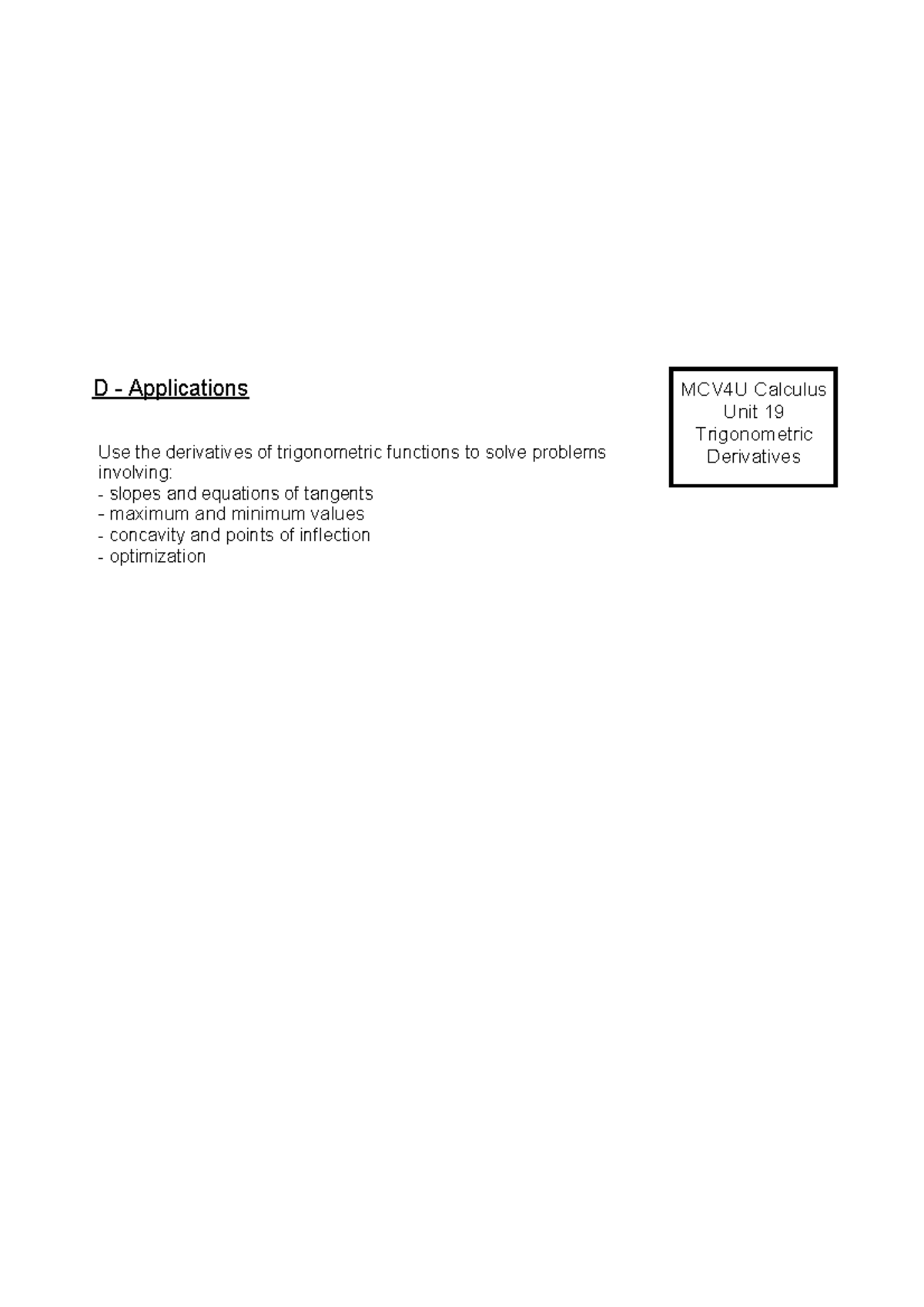 MCV4U Calculus Unit 19: Trigonometric Derivatives Applications Part 2 ...