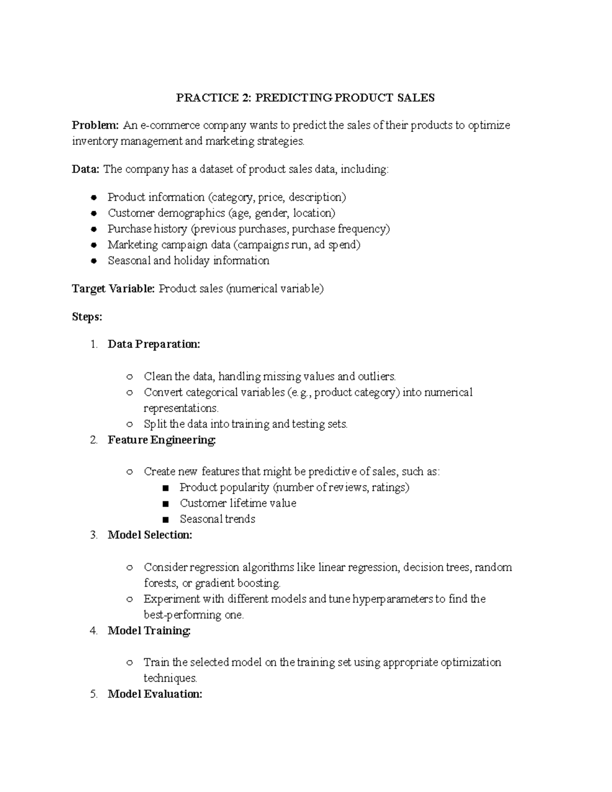 ML Project: Predicting Product Sales - Practice 2 Analysis - Studocu
