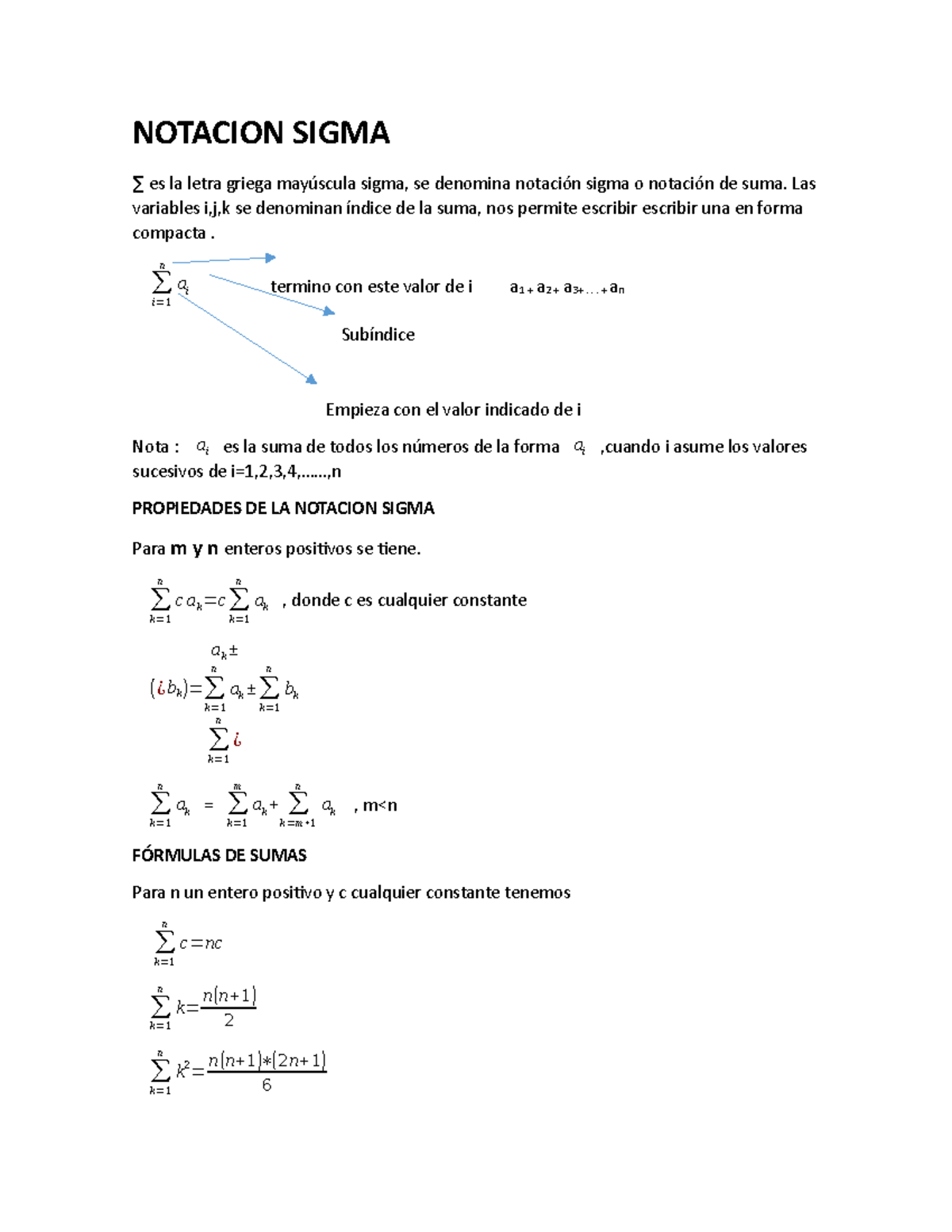 Calculo 2.clase Notacion Sigma - NOTACION SIGMA ∑ es la letra griega ...