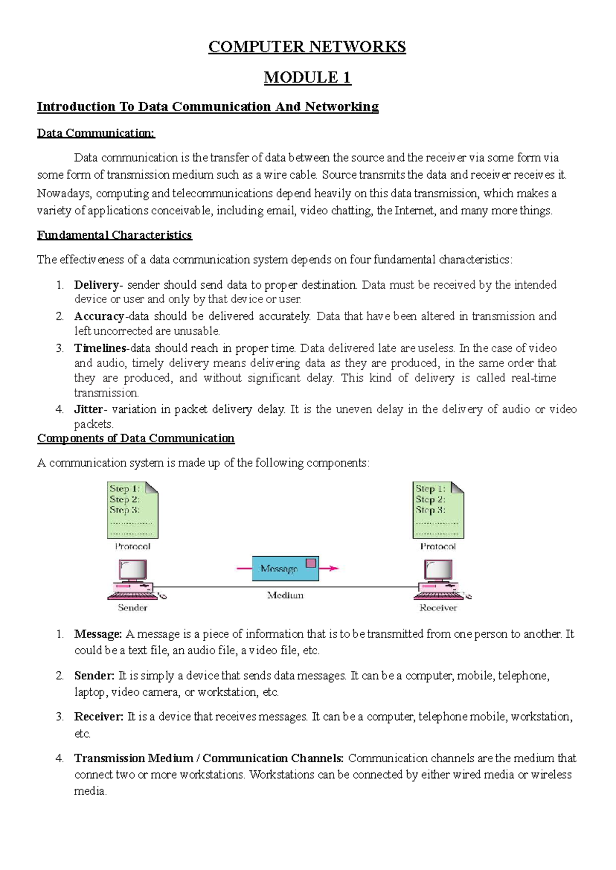 COMPUTER NETWORKS CN101 Module 1: Intro to Data Communication - Studocu