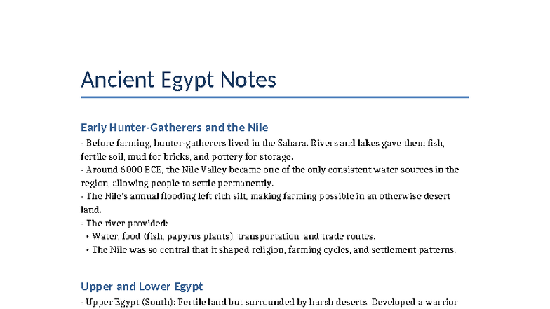 Complete Ancient Egypt Notes (HIST 101) - Studocu