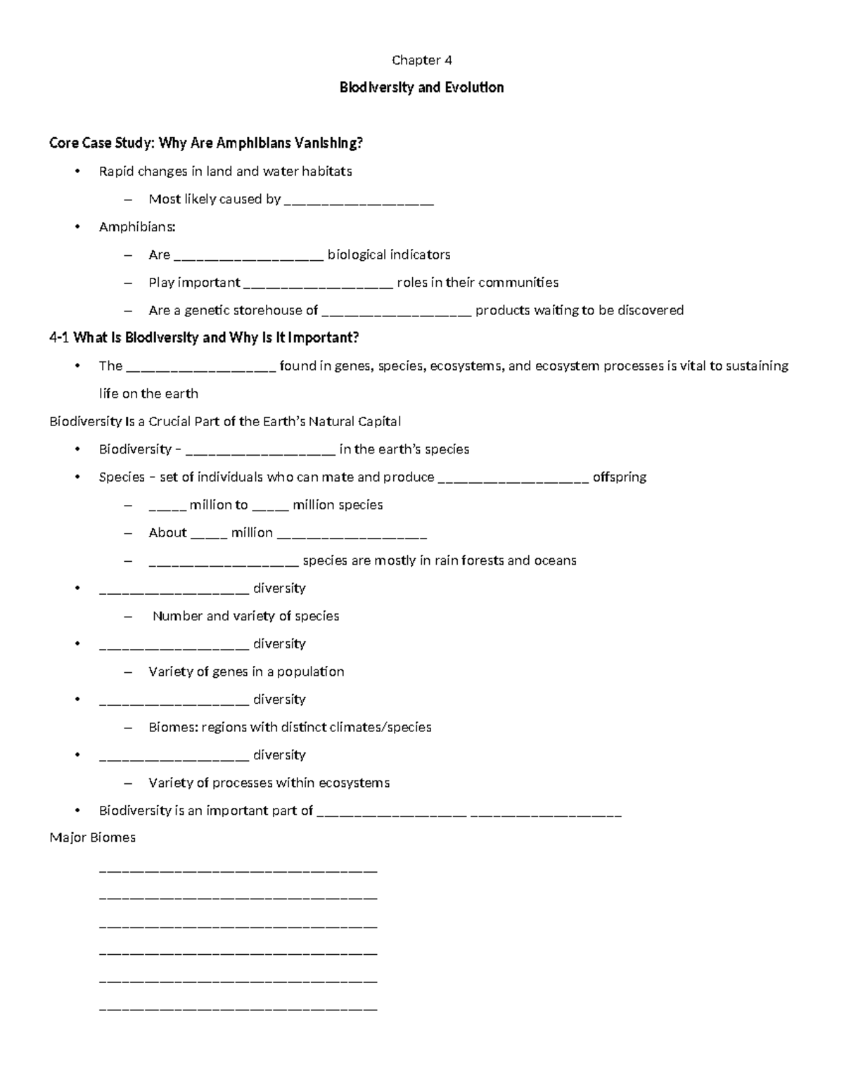 Chapter 4 Notes: Biodiversity & Evolution - Amphibians & Ecosystem ...