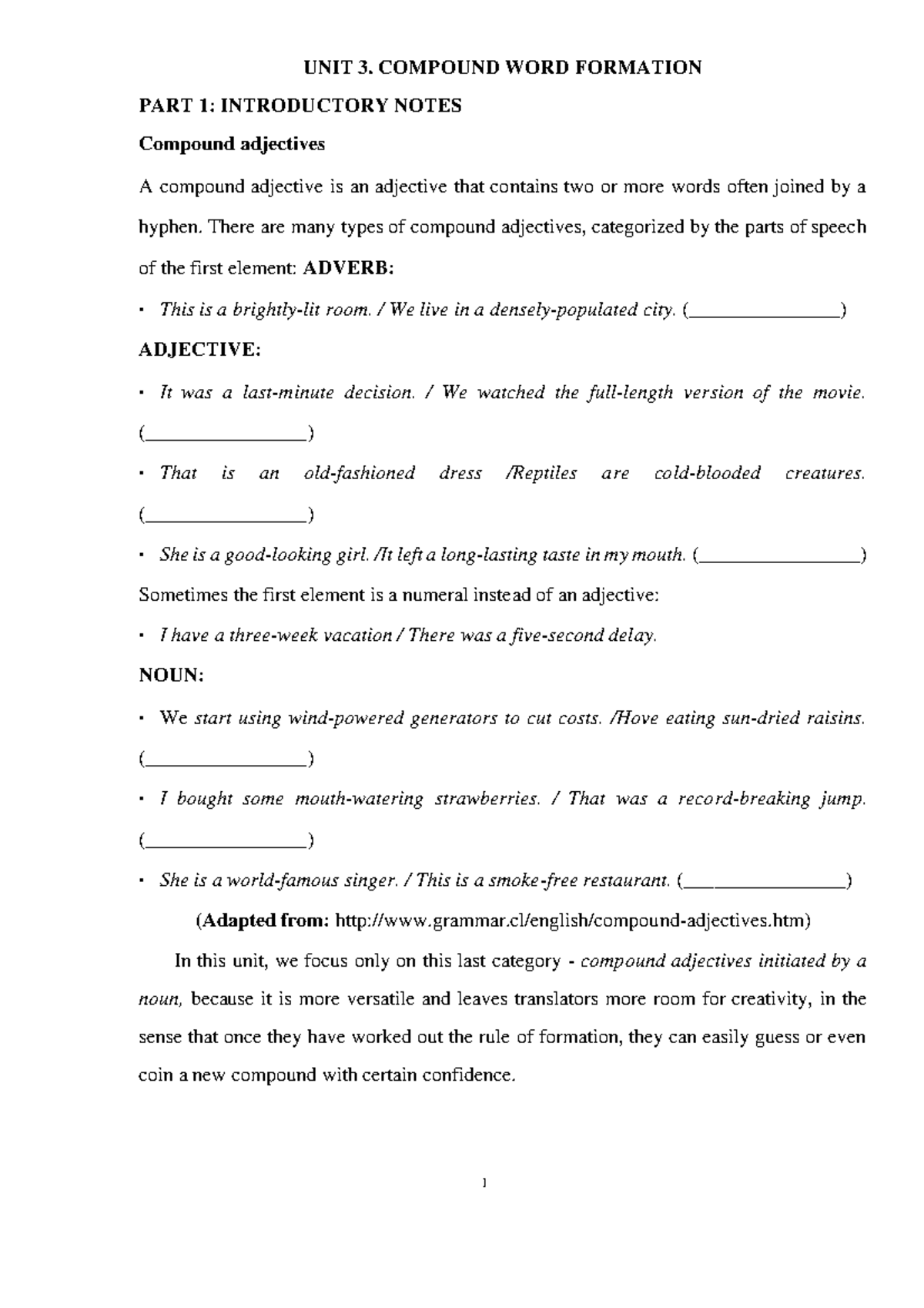 Unit 3: Compound Word Formation - Introductory Notes & Practice - Studocu