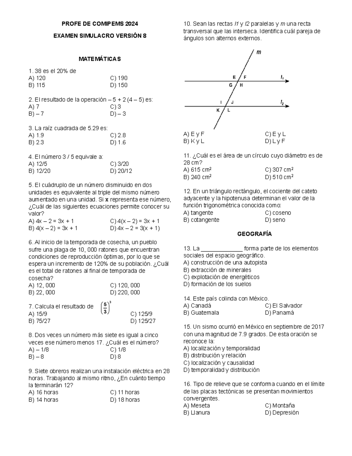 Examen-versin 8 - Examen demo de admonición - PROFE DE COMIPEMS 2024 ...