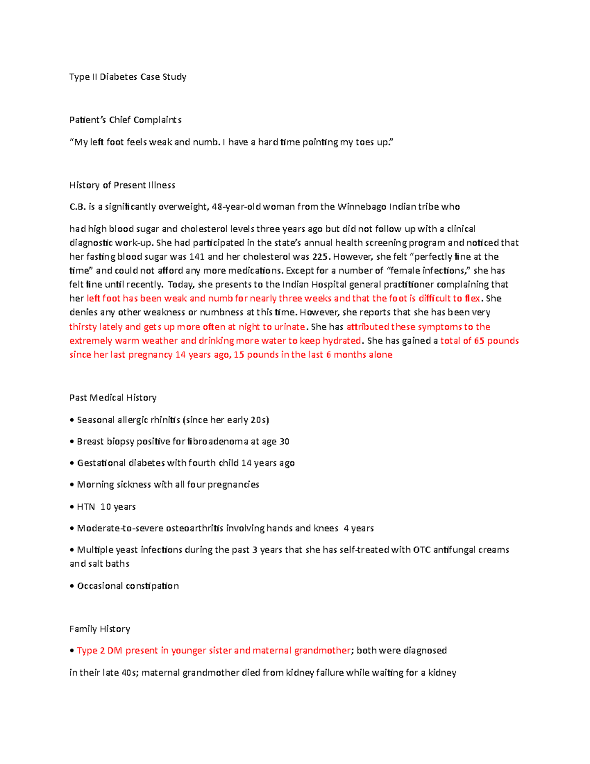 Type II Diabetes Case Study Analysis - Patient C. (IH) - Studocu