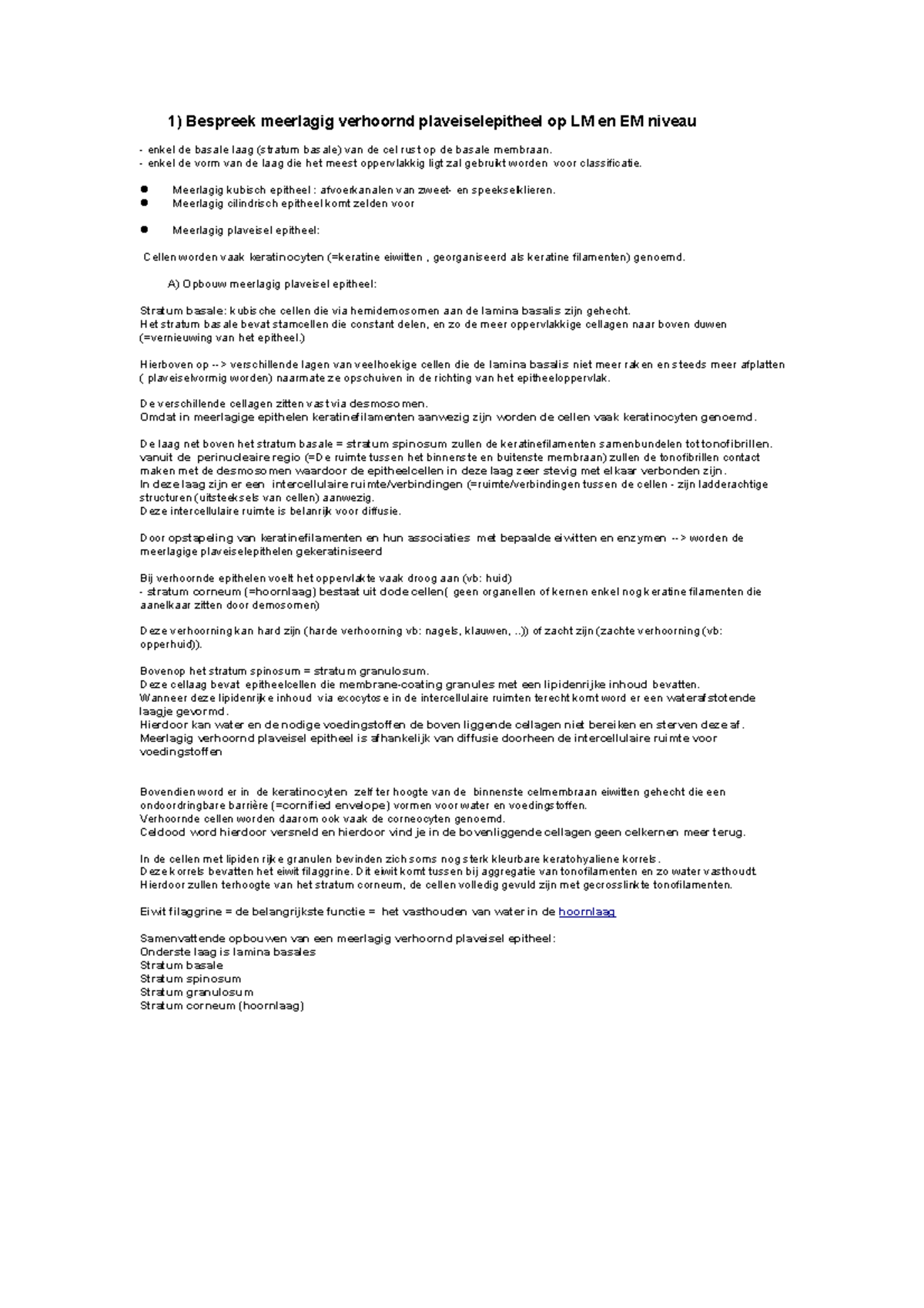 Bespreking van Meerlagig Verhoornd Plaveiselepitheel: Opbouw en ...