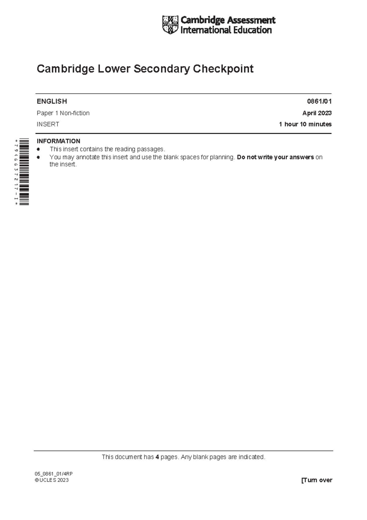 Year 8 Checkpoint Exam - Cambridge Lower Secondary ENGLISH Paper 1 & 2 ...