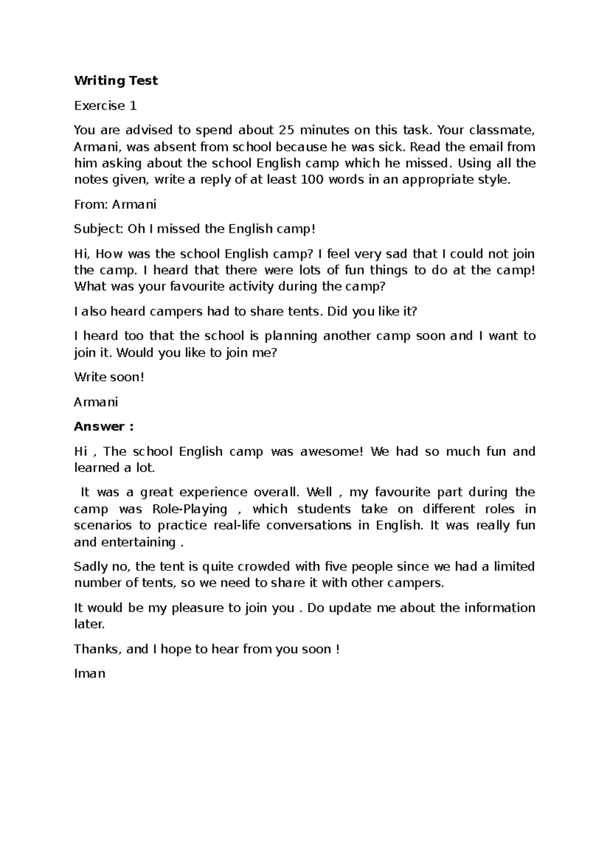 MUET Writing Test Exercise - Writing Test Exercise 1 You are advised to ...