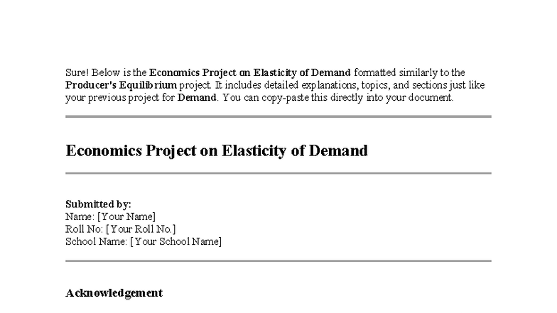 Economics Project (Class 11) on Elasticity of Demand - Studocu