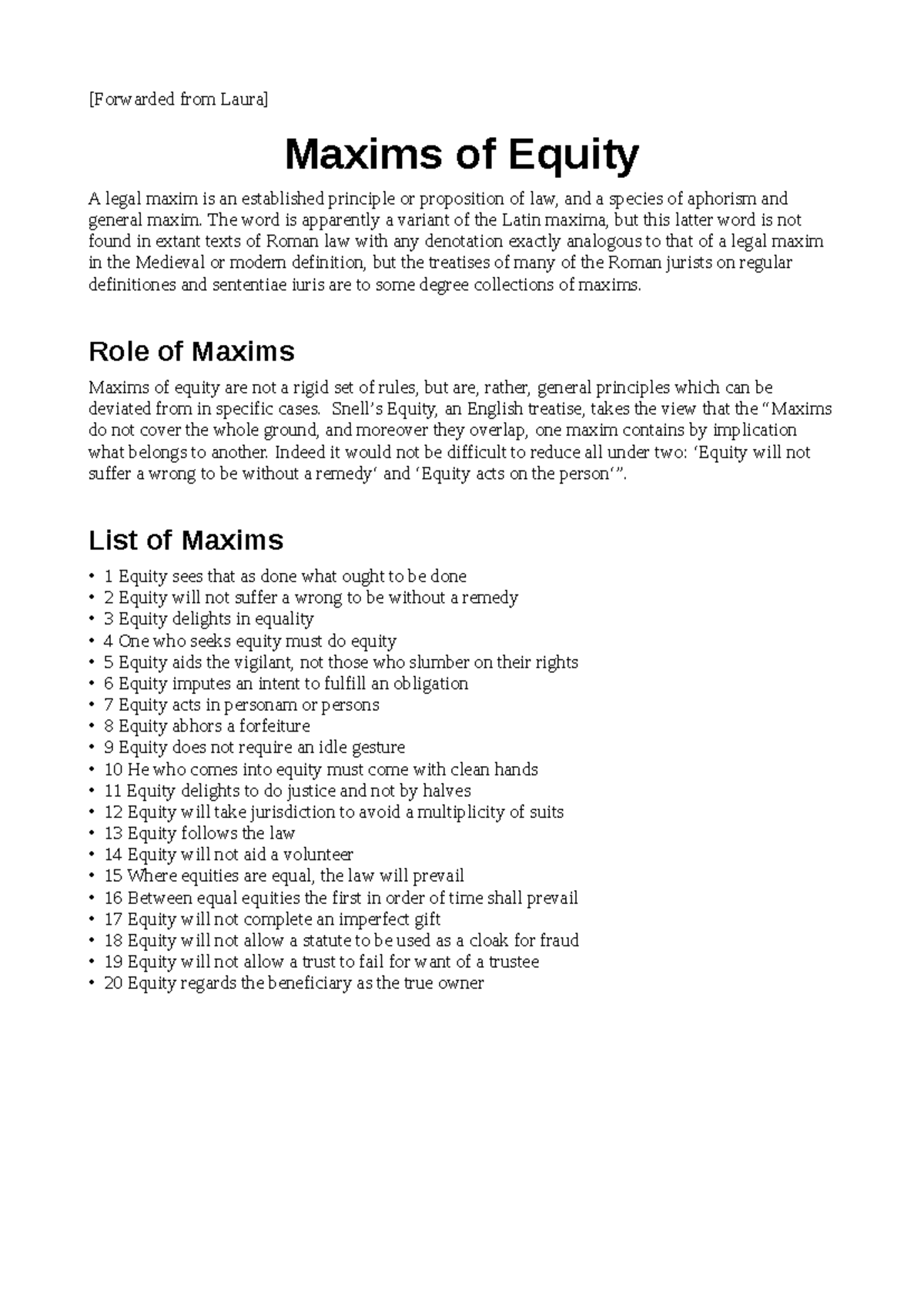 Maxims of Equity: Principles and Applications in Law - Studocu
