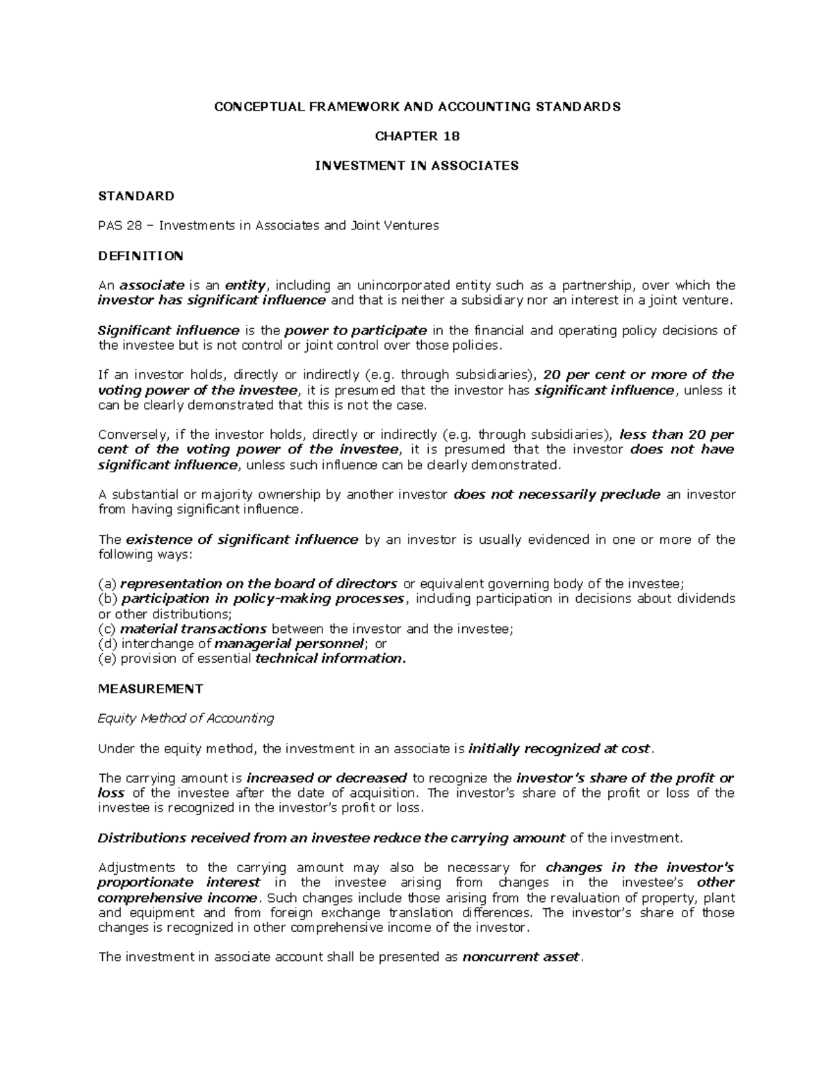 Chapter 18 - Investment in Associates - CONCEPTUAL FRAMEWORK AND ...