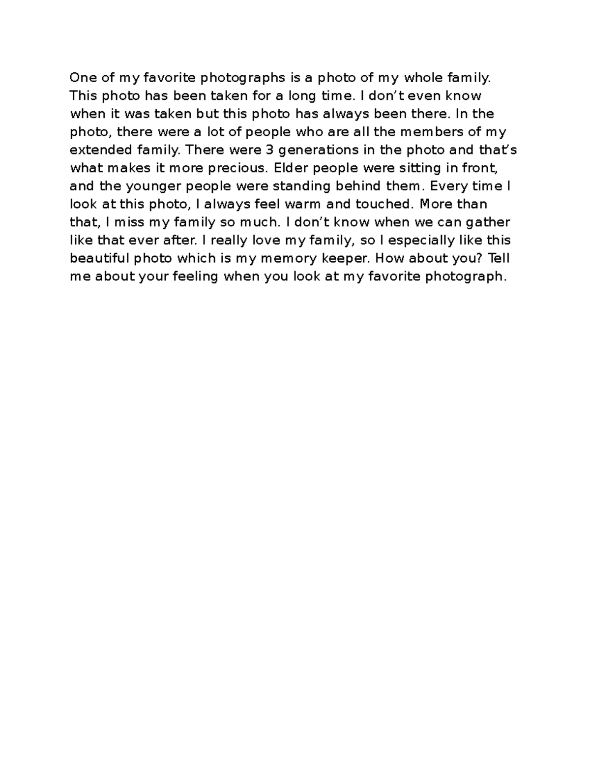 English Essay: My Favorite Family Photograph and Its Memories - Studocu