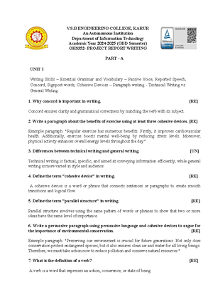 PRW - heloo - OHS352 PROJECT REPORT WRITING L T P C 3 0 0 3 COURSE OBJECTIVE The Course will ...