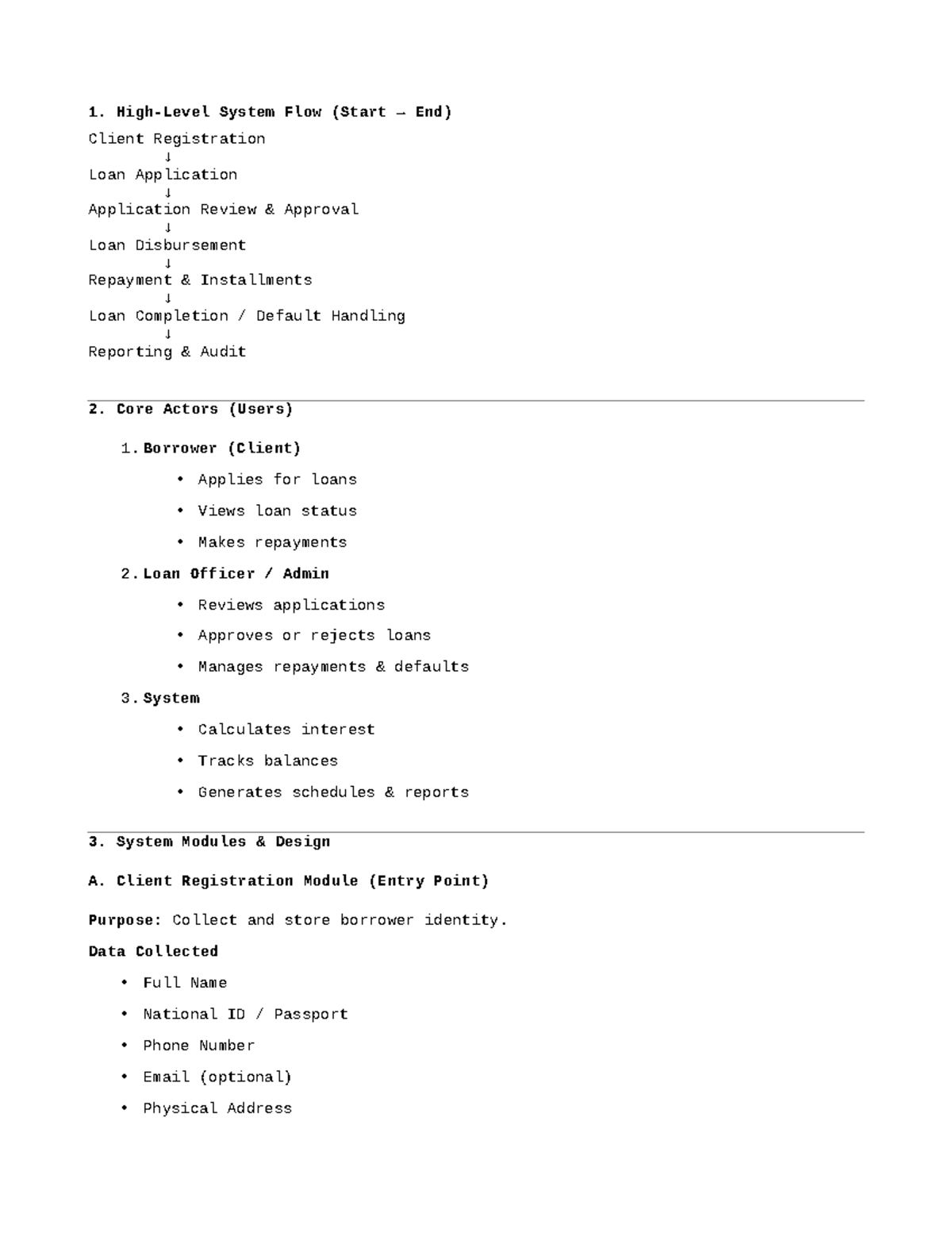 System Flow & Core Actors for Loan Management (Course Code: NEXT FLOW) - Studocu