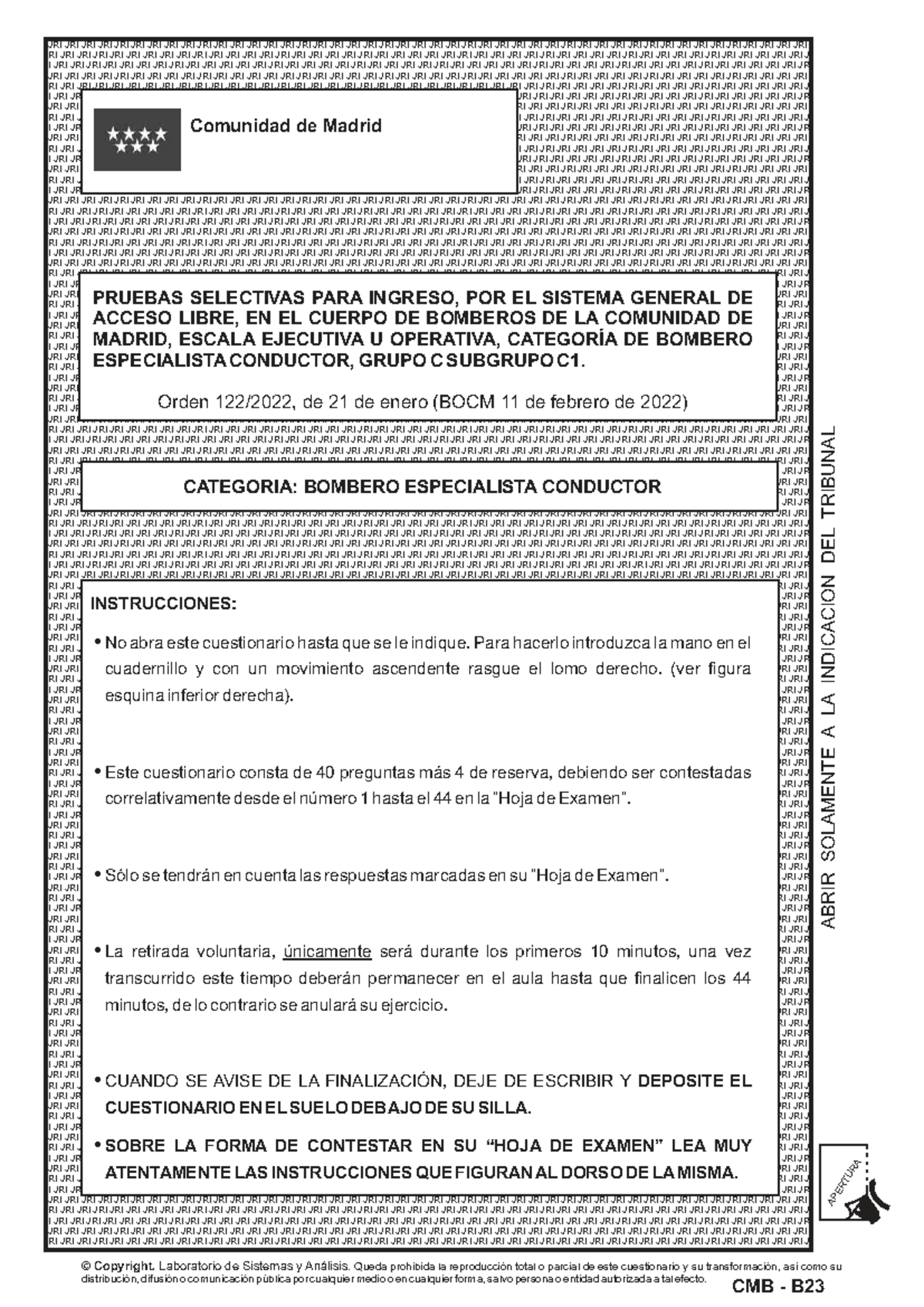 Cuestionario Psicotécnico Bombero Madrid - CMB B23 - Studocu
