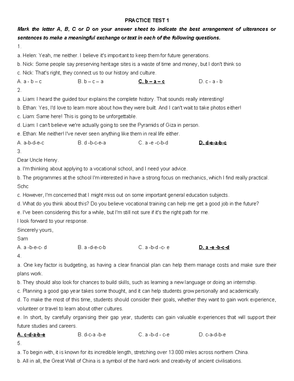 PRACTICE TEST 1 & 2 - Comprehensive Language Skills Assessment - Studocu