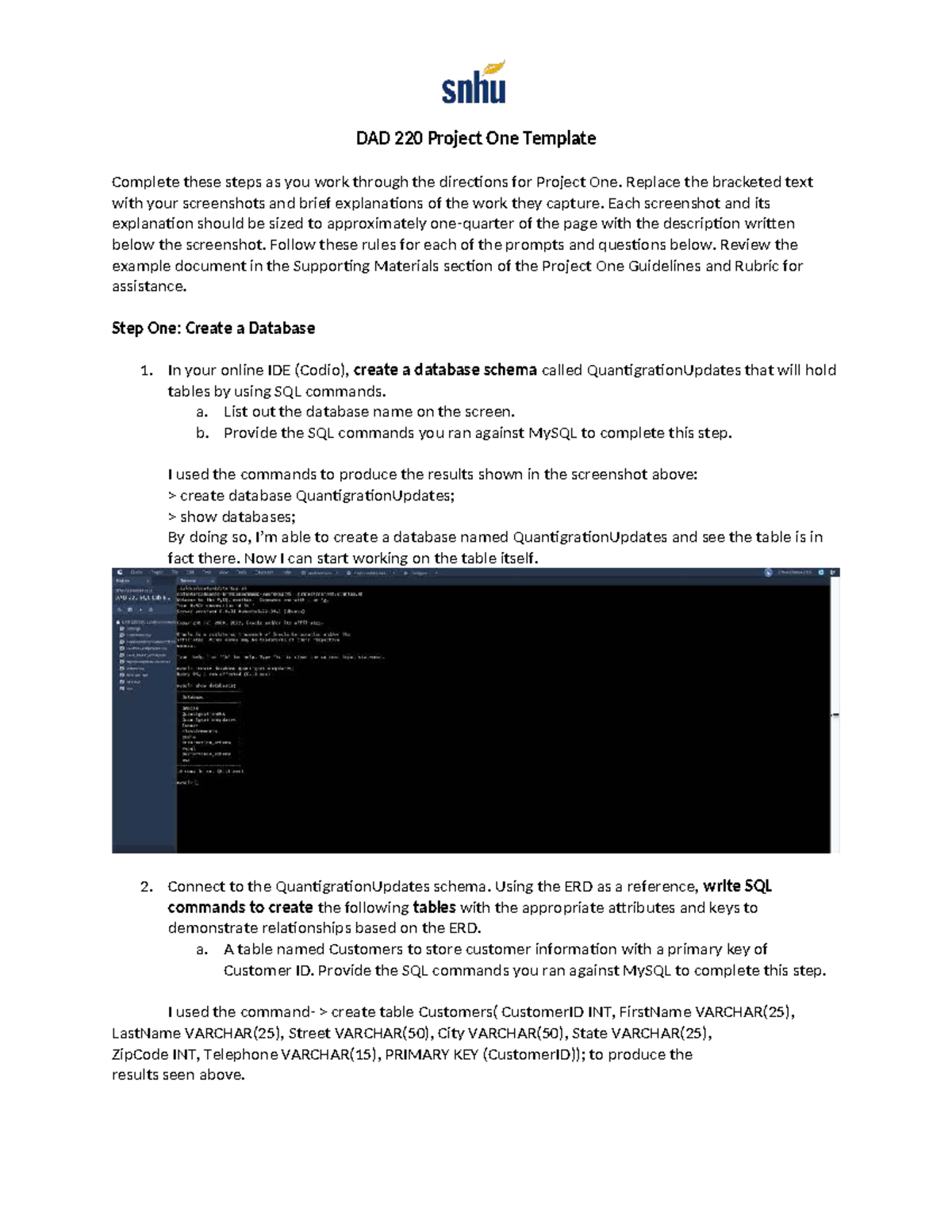 DAD 220 Project One Implementation Guide and Template - Studocu