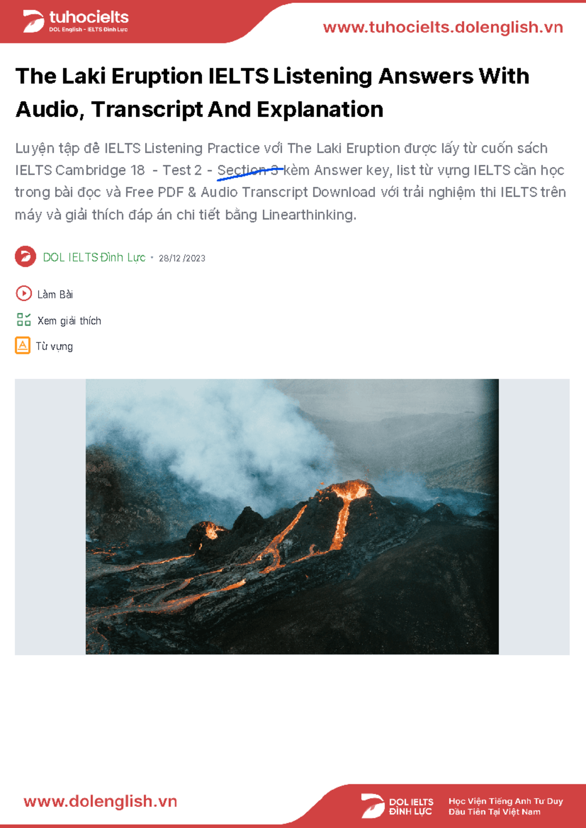 The Laki eruption - ... - DOL IELTS Đình Lực The Laki Eruption IELTS ...
