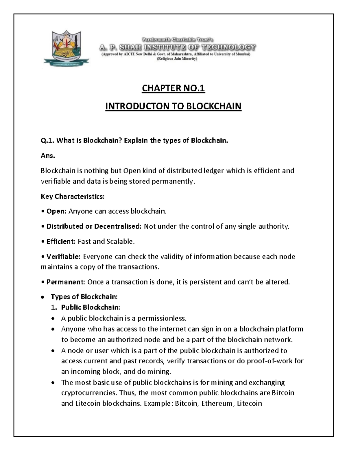 AP Shah Blockchain Exam Notes: Overview of Blockchain & Cryptocurrency ...