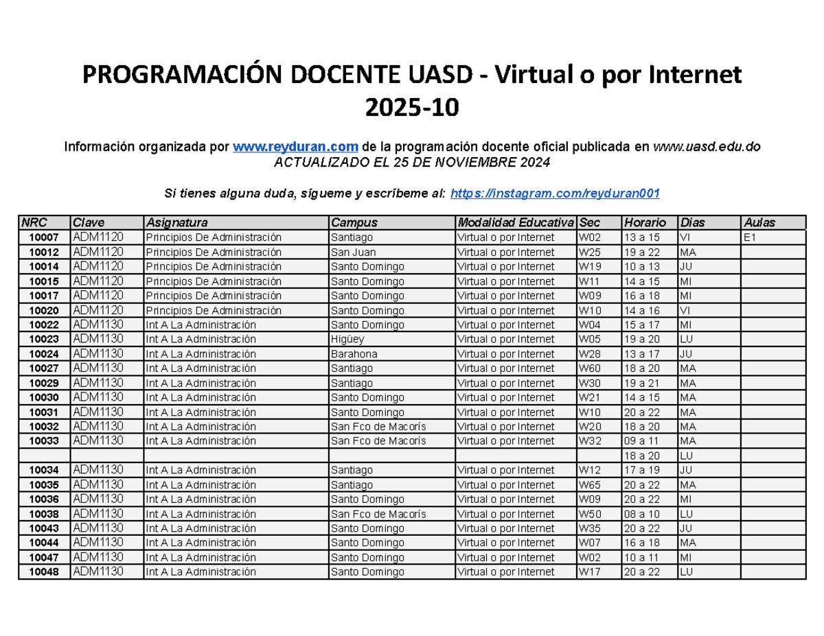 Programación Docente Virtual UASD 2025 - Actualización y Detalles - Studocu