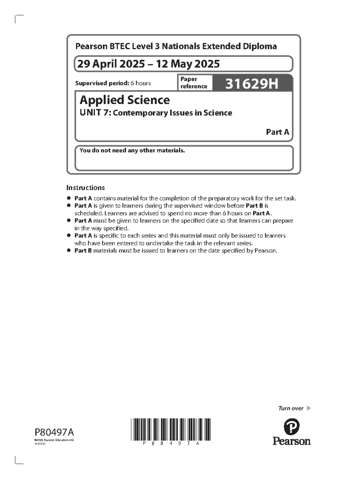 Applied Science L3 U7 31629H June 2025: Contemporary Issues in Science ...