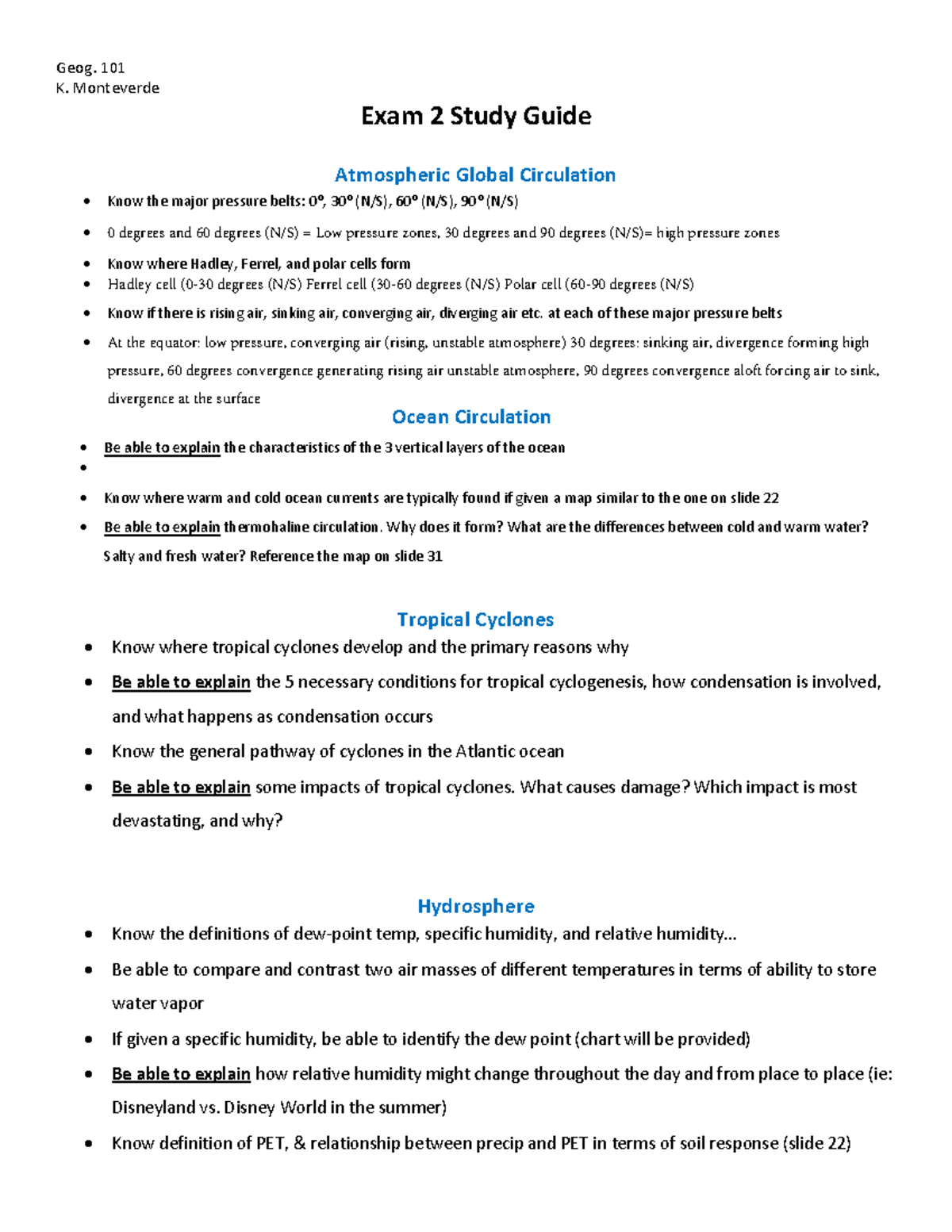 Geog. 101 Exam 2 Study Guide: Global Circulation & Climate Change ...