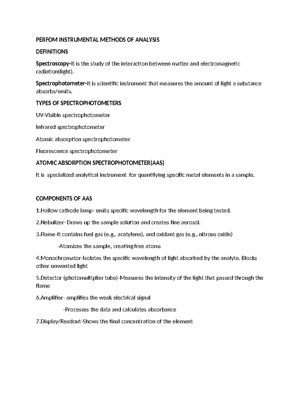 PERFOM INSTRUMENTAL METHODS OF ANALYSIS: SPECTROPHOTOMETERS - Studocu