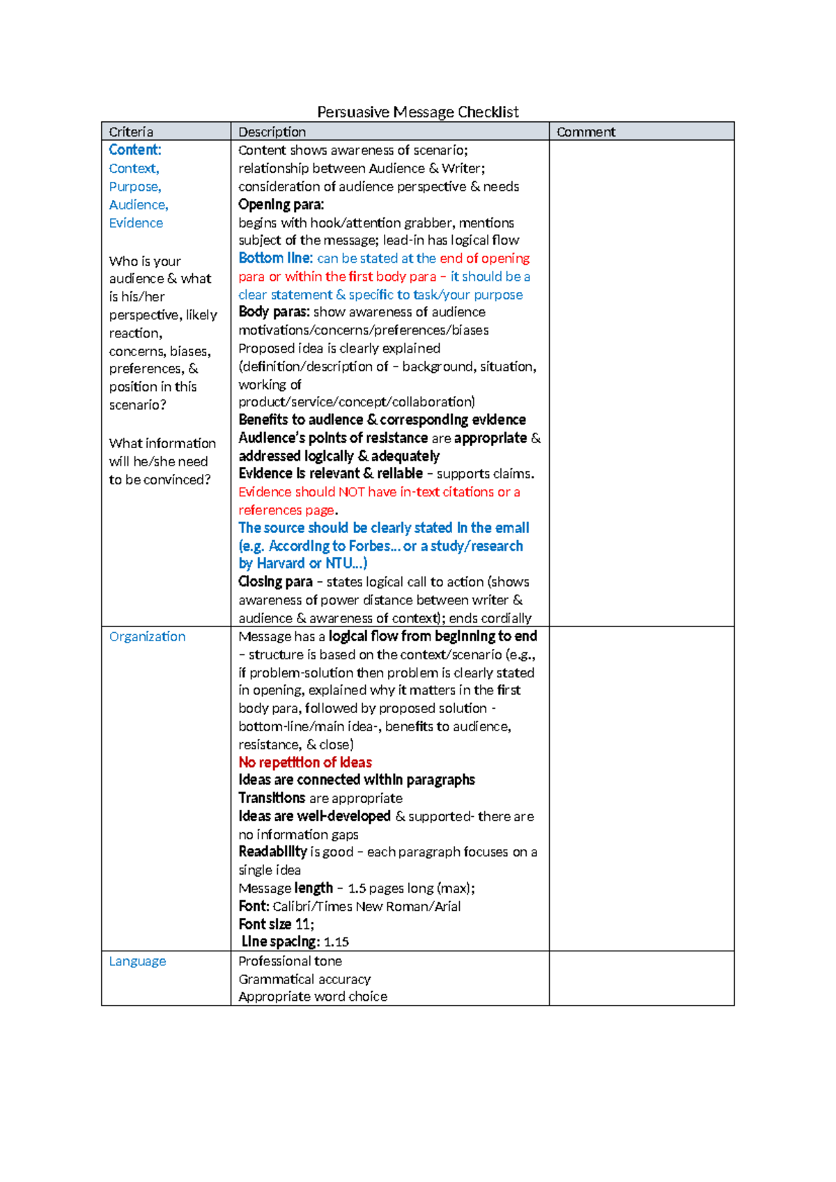 Persuasive Message Checklist 2023 - Persuasive Message Checklist ...