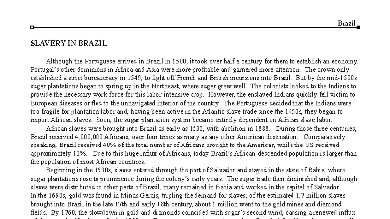 Slavery in Brazil: Historical Overview and Legal Implications - Studocu