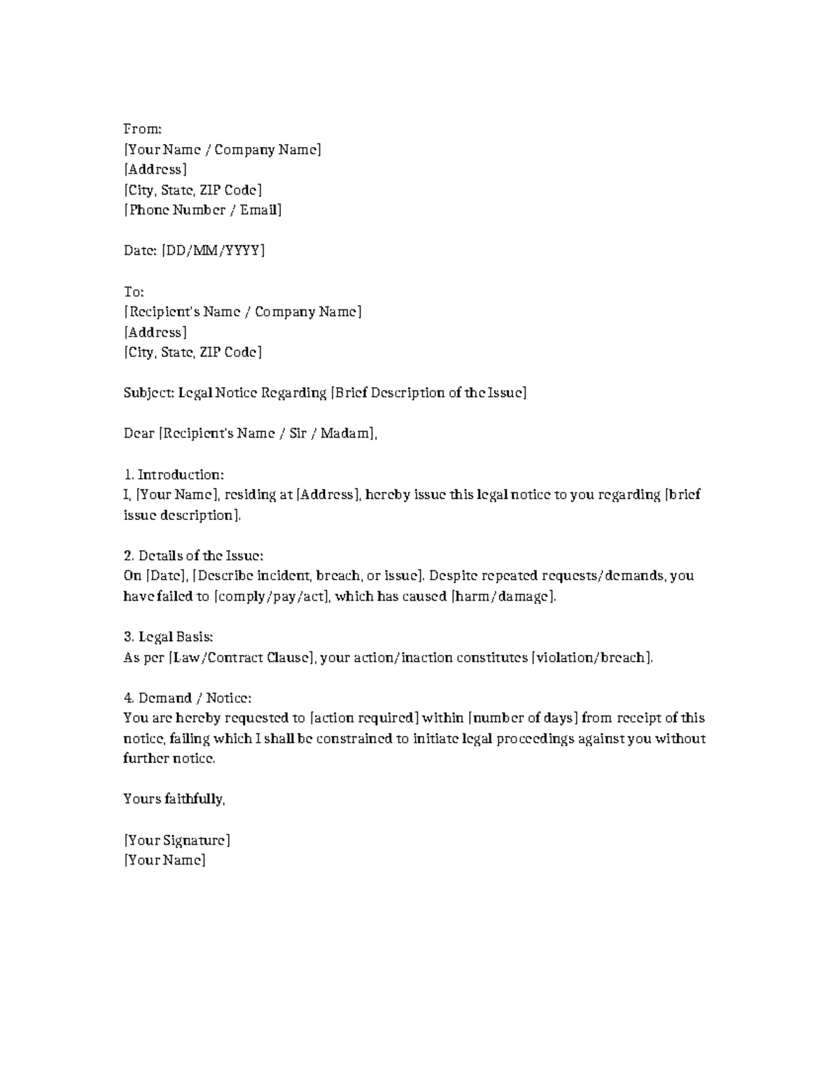 Legal Notice Template - not3ews - From: [Your Name / Company Name ...
