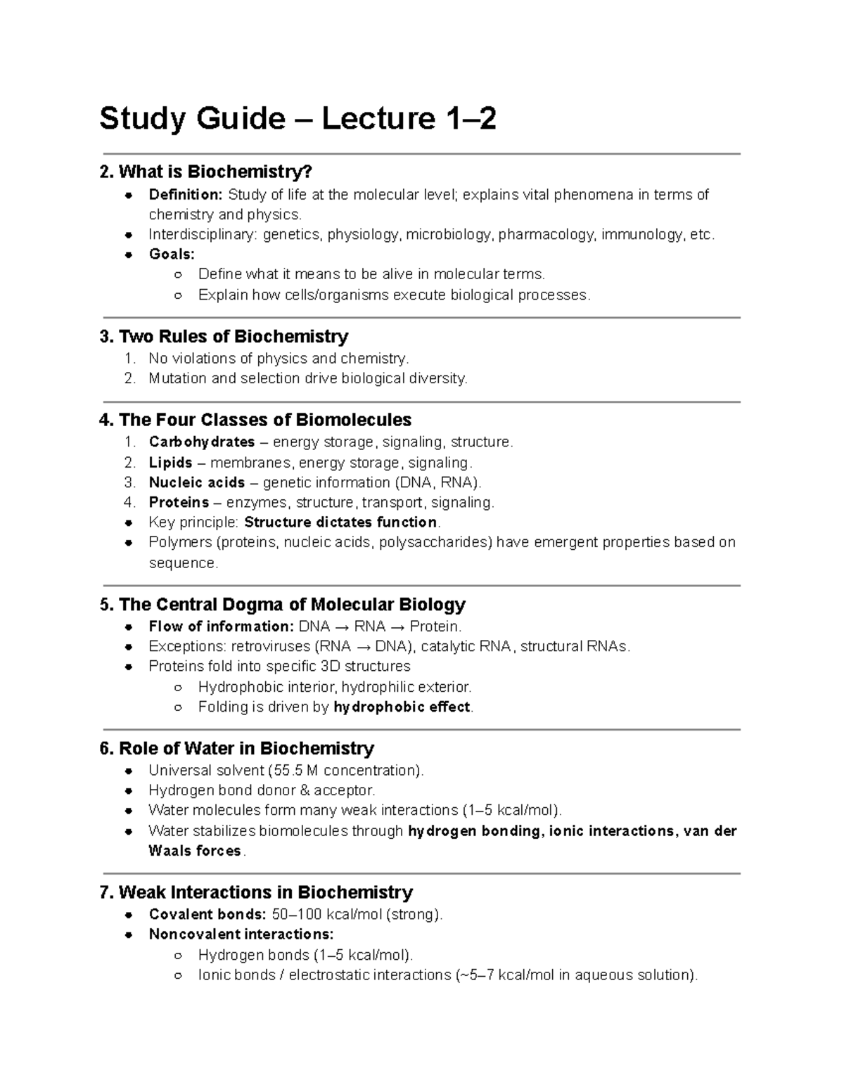 Biochem 101: Study Guide for Lecture 2 - Understanding Biochemistry ...