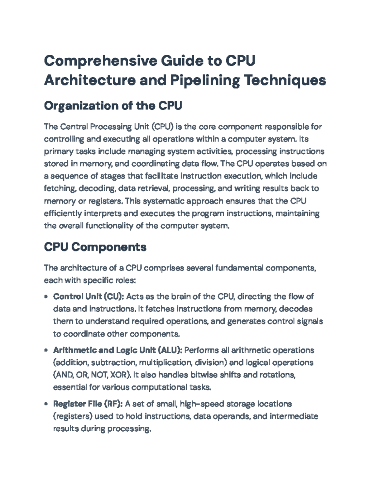 Comprehensive Guide to CPU Architecture & Pipelining Techniques (CS101 ...