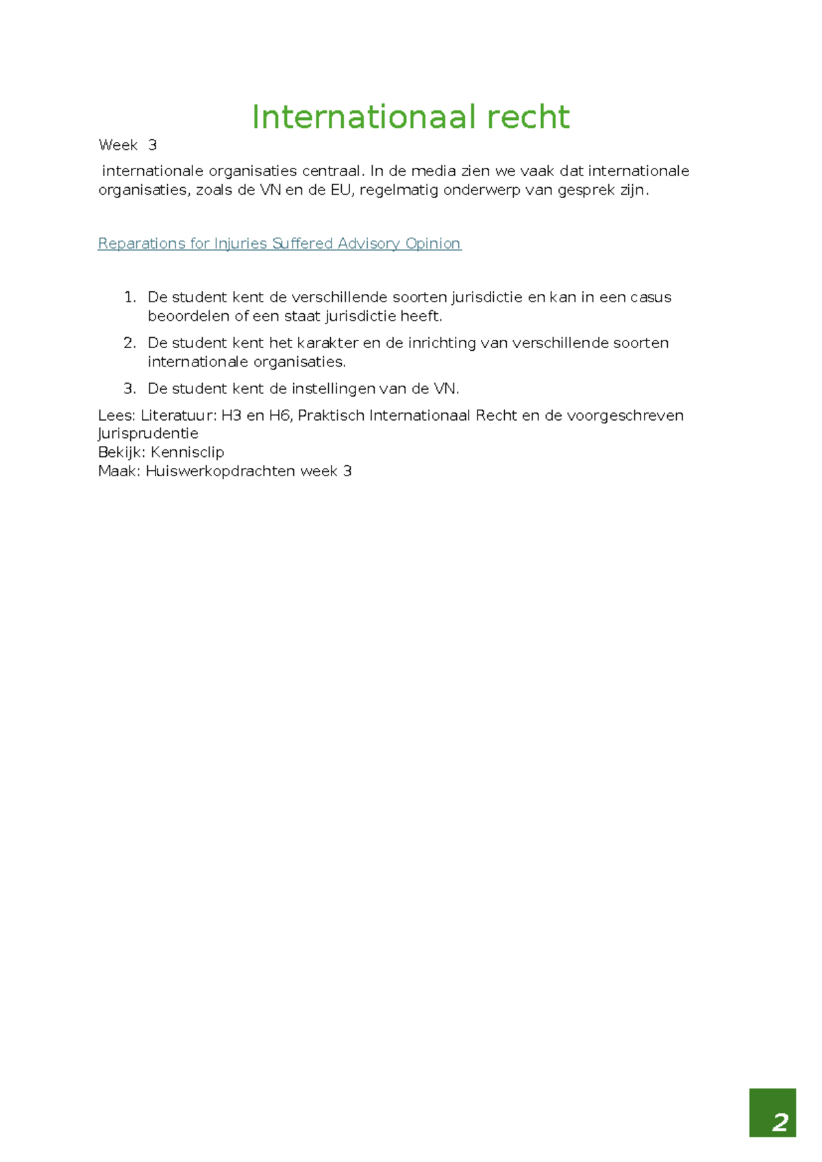 Week 3: Jurisdictie en Internationale Organisaties in het ...