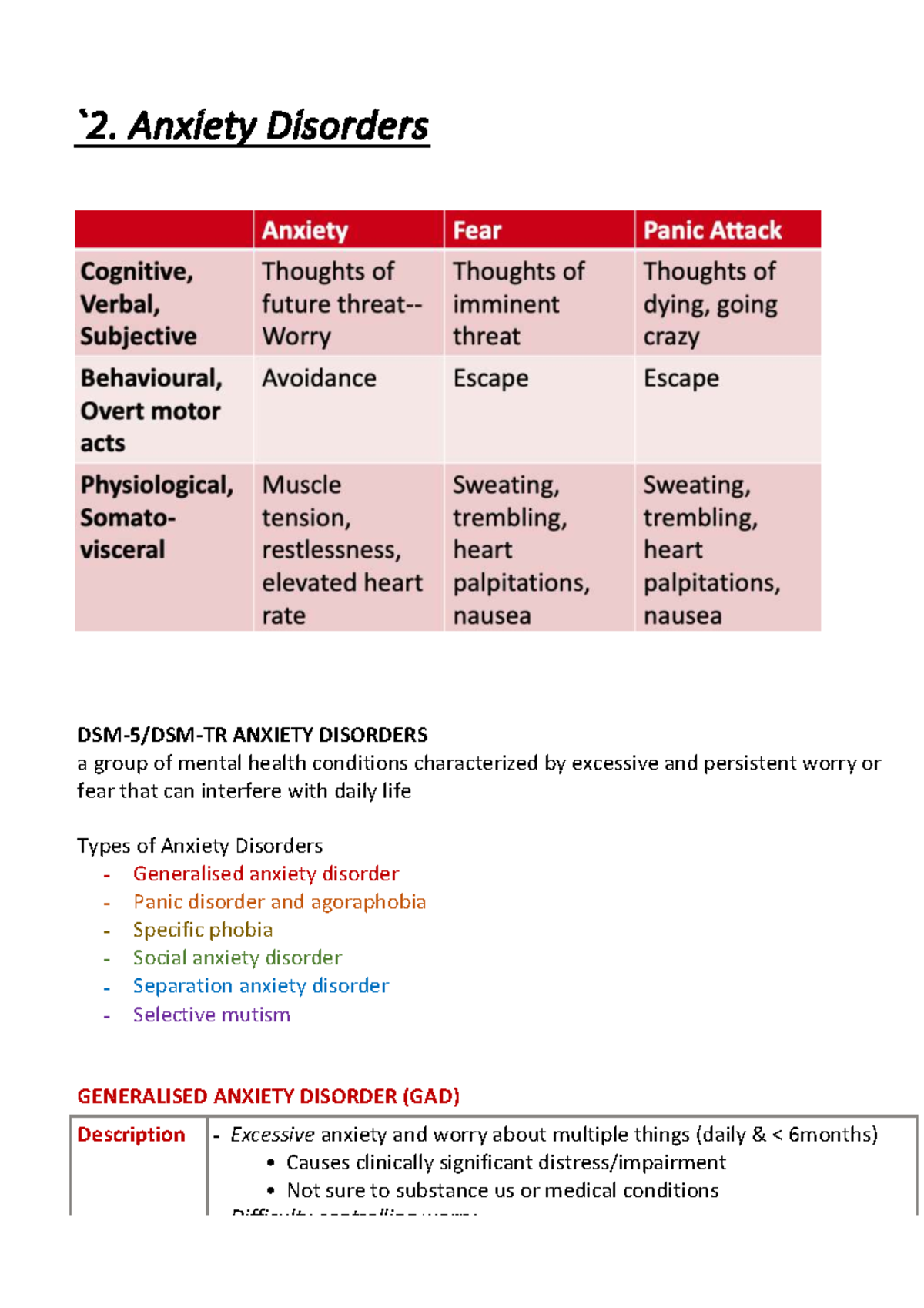 2. Anxiety Disorders: Overview, Types, Symptoms, and Treatments - Studocu