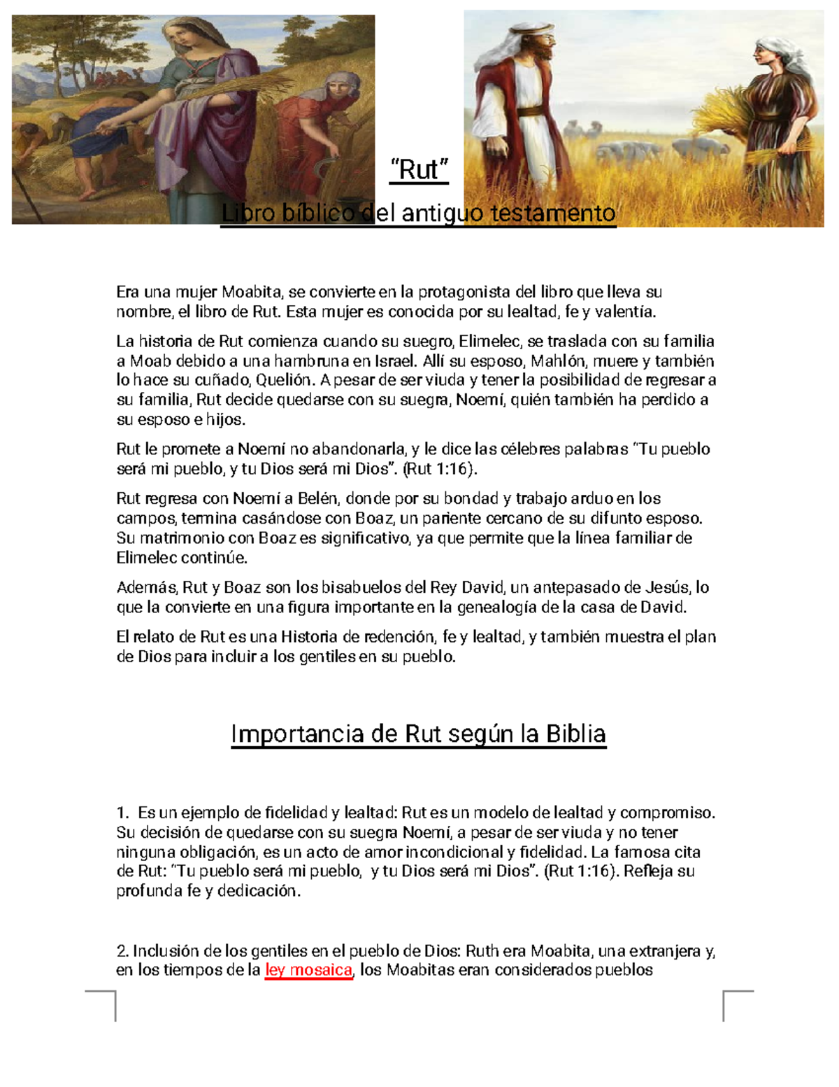 Exposición 2 (Ruth): La Mujer Moabita en la Biblia y su Importancia - Studocu