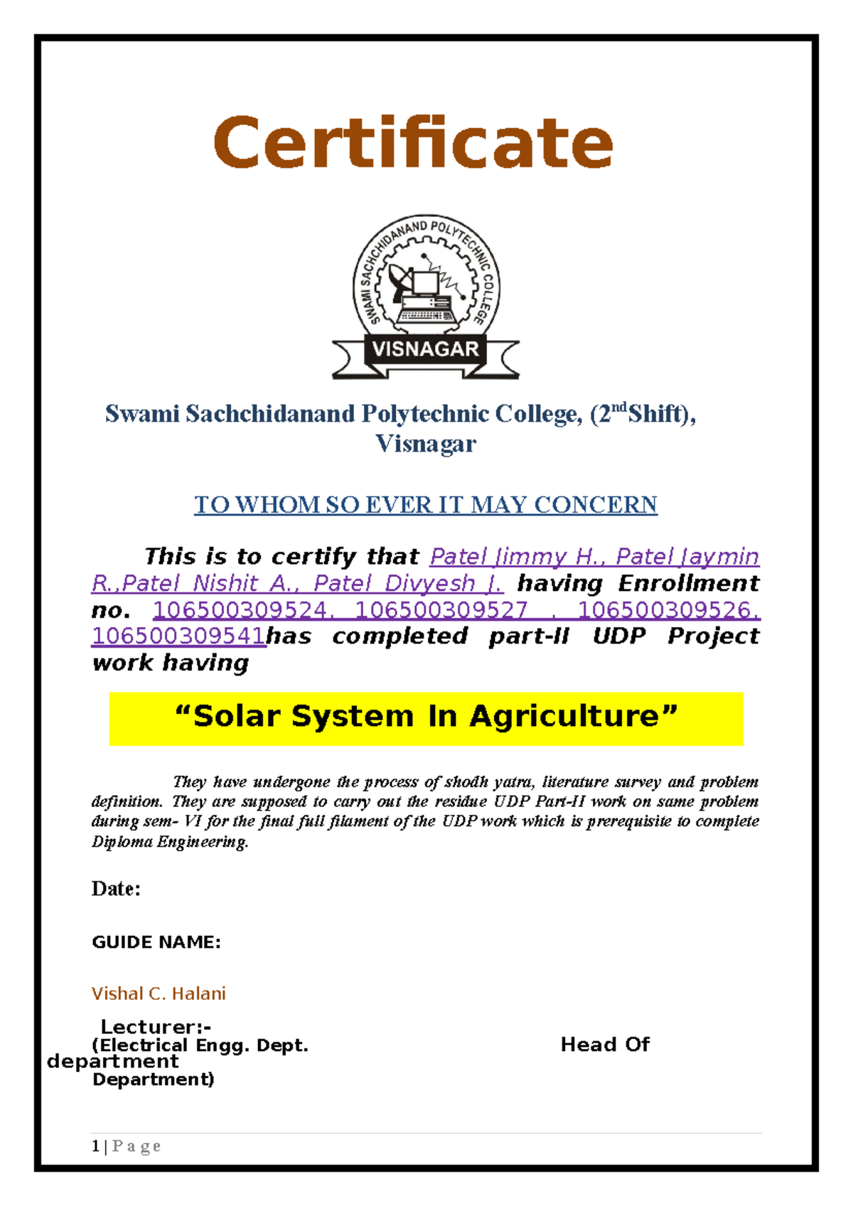 Solar Project Report: Solar System in Agriculture (UDP) - Studocu