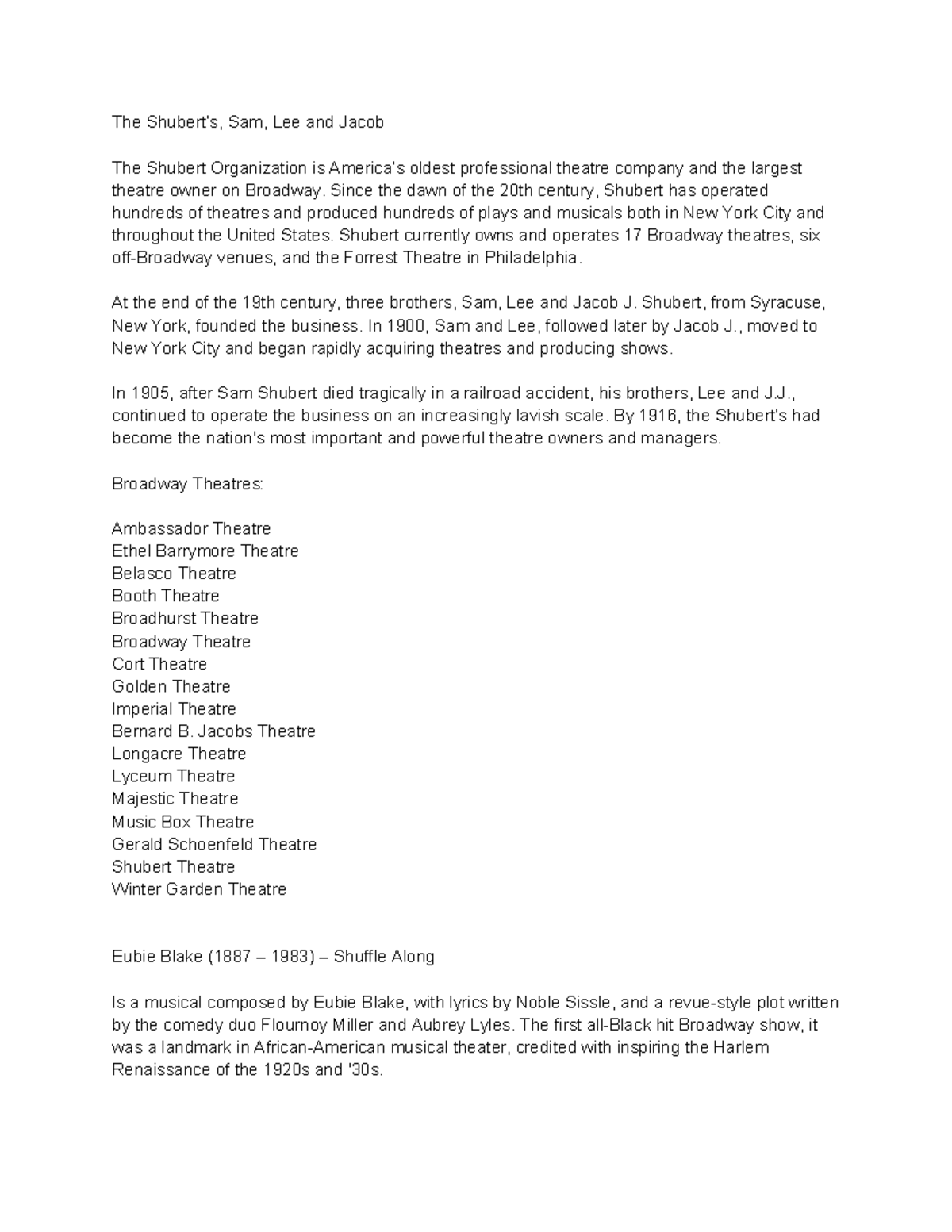 Lecture 7: The Shubert Organization and Its Impact on Broadway - Studocu