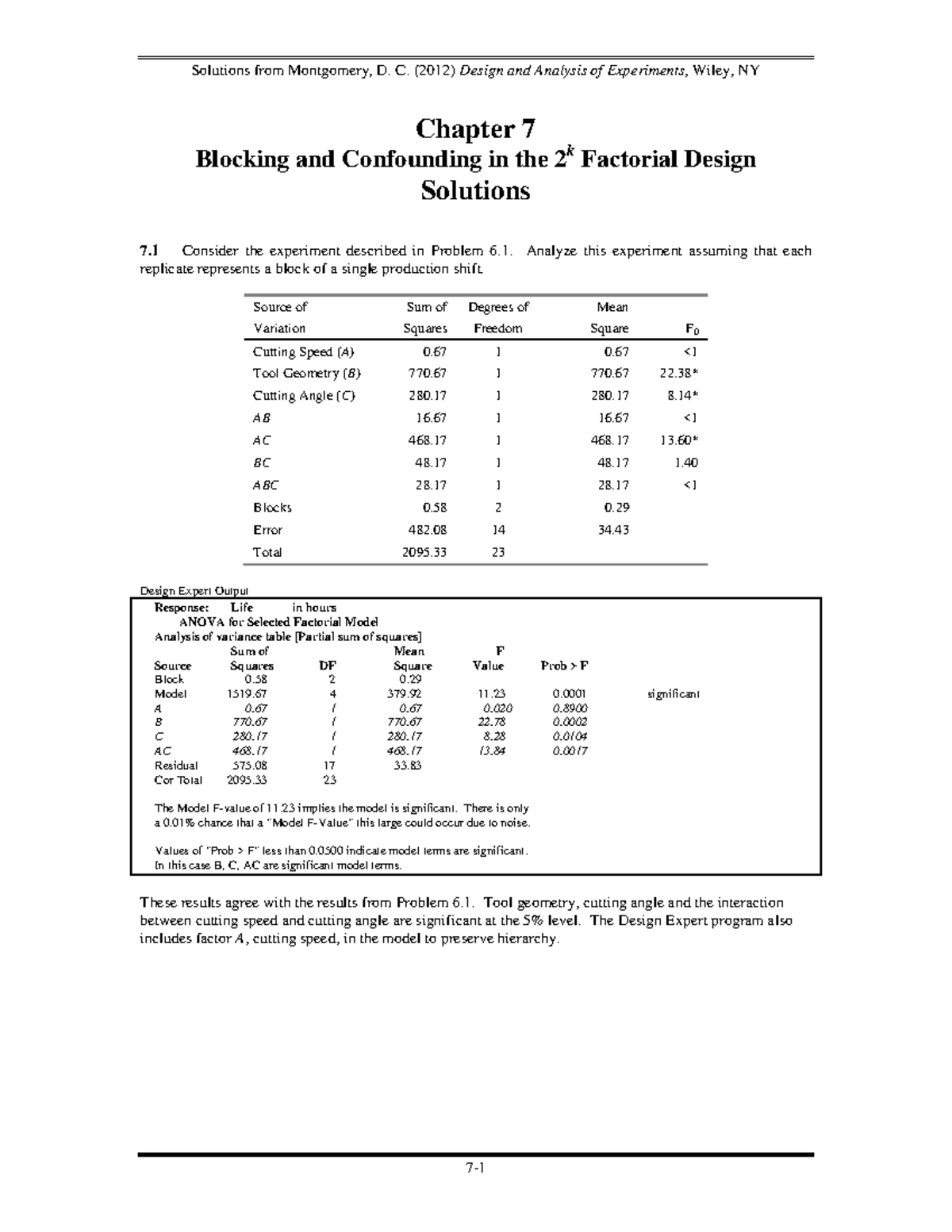 Ch7 Solutions: Analyzing Blocking and Confounding in 2^k Factorial Design - Studocu