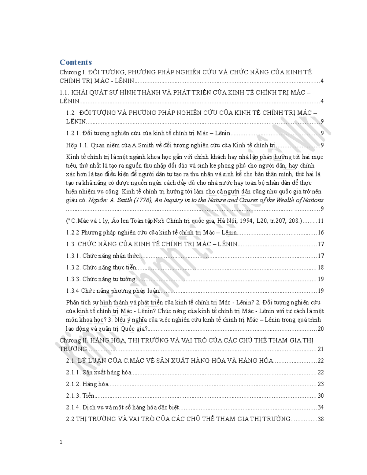 BÀI GIẢNG KTCT - KTCT - Contents Chương I. ĐỐI TƯỢNG, PHƯƠNG PHÁP ...