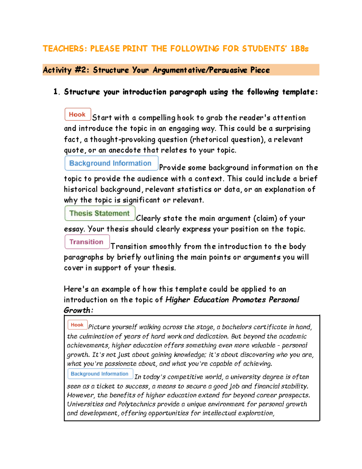 2025 1B8 Argumentative Essay Structure & Guidelines - Studocu