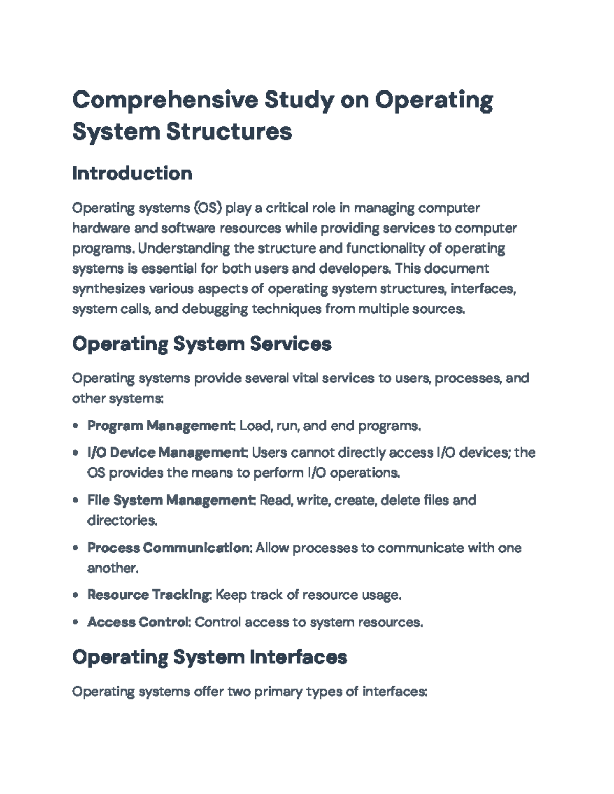 Comprehensive Overview of Operating System Structures and Services ...